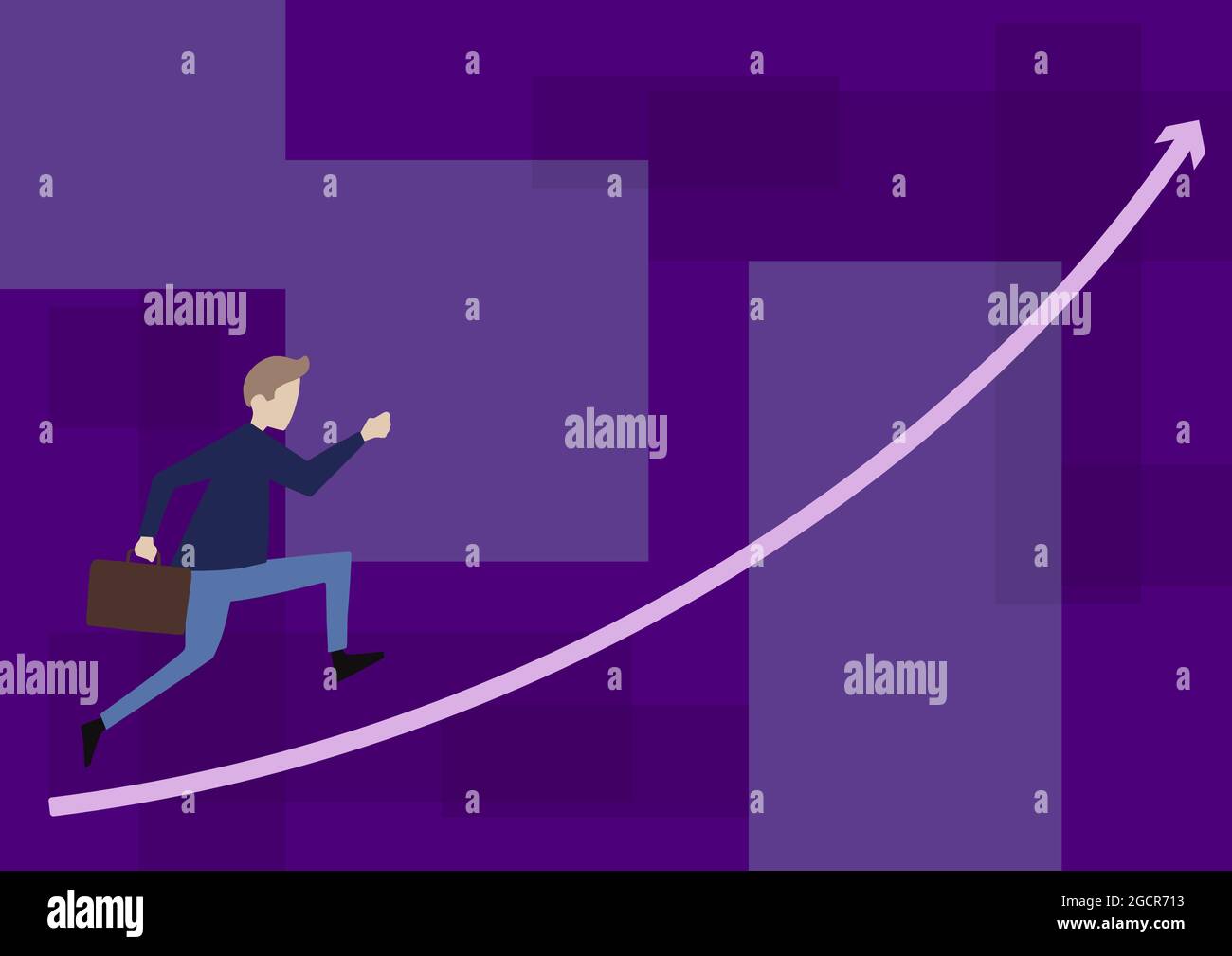 Businessman Drawing Running Upward Holding Briefcase With Arrow ...