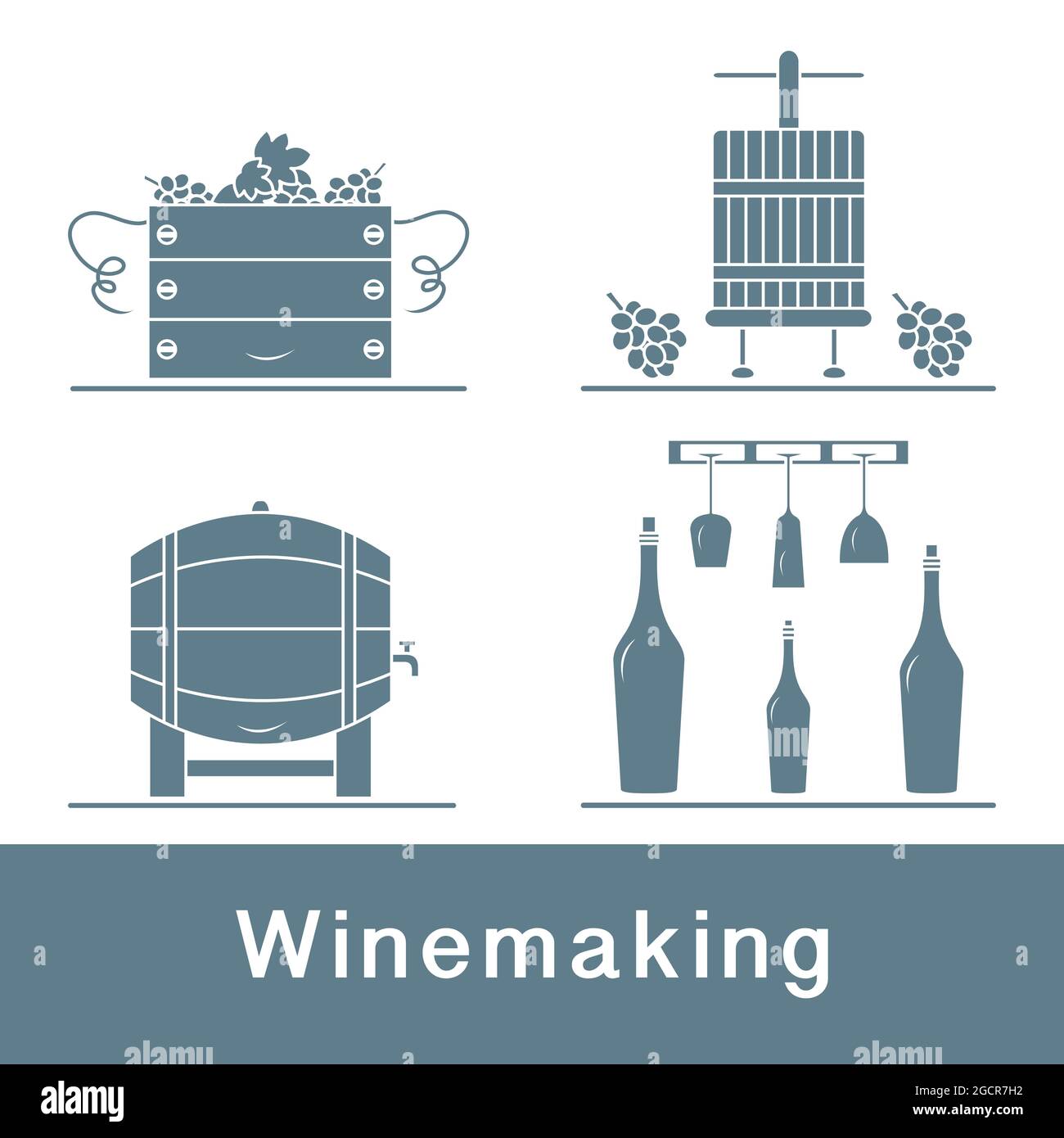 Vector illustration Winemaking Process. Crates full of grapes ...