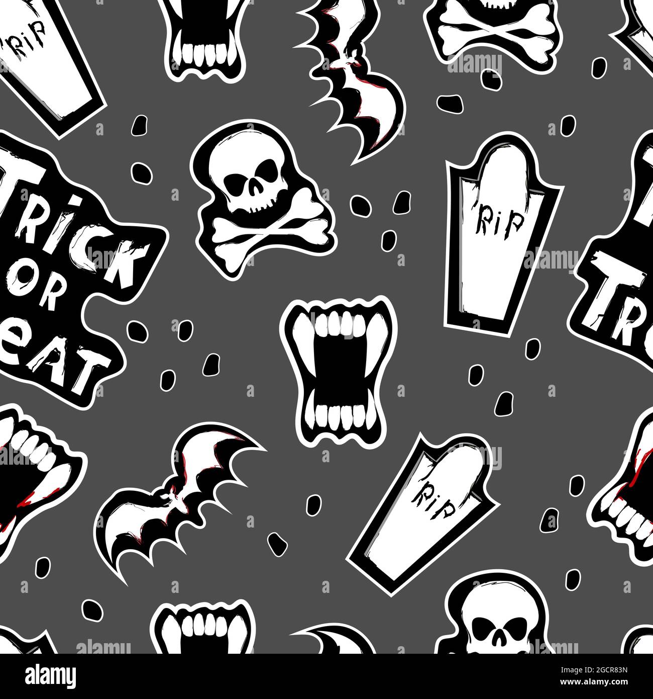 Halloween seamless pattern. Holiday accessories on gray background ...