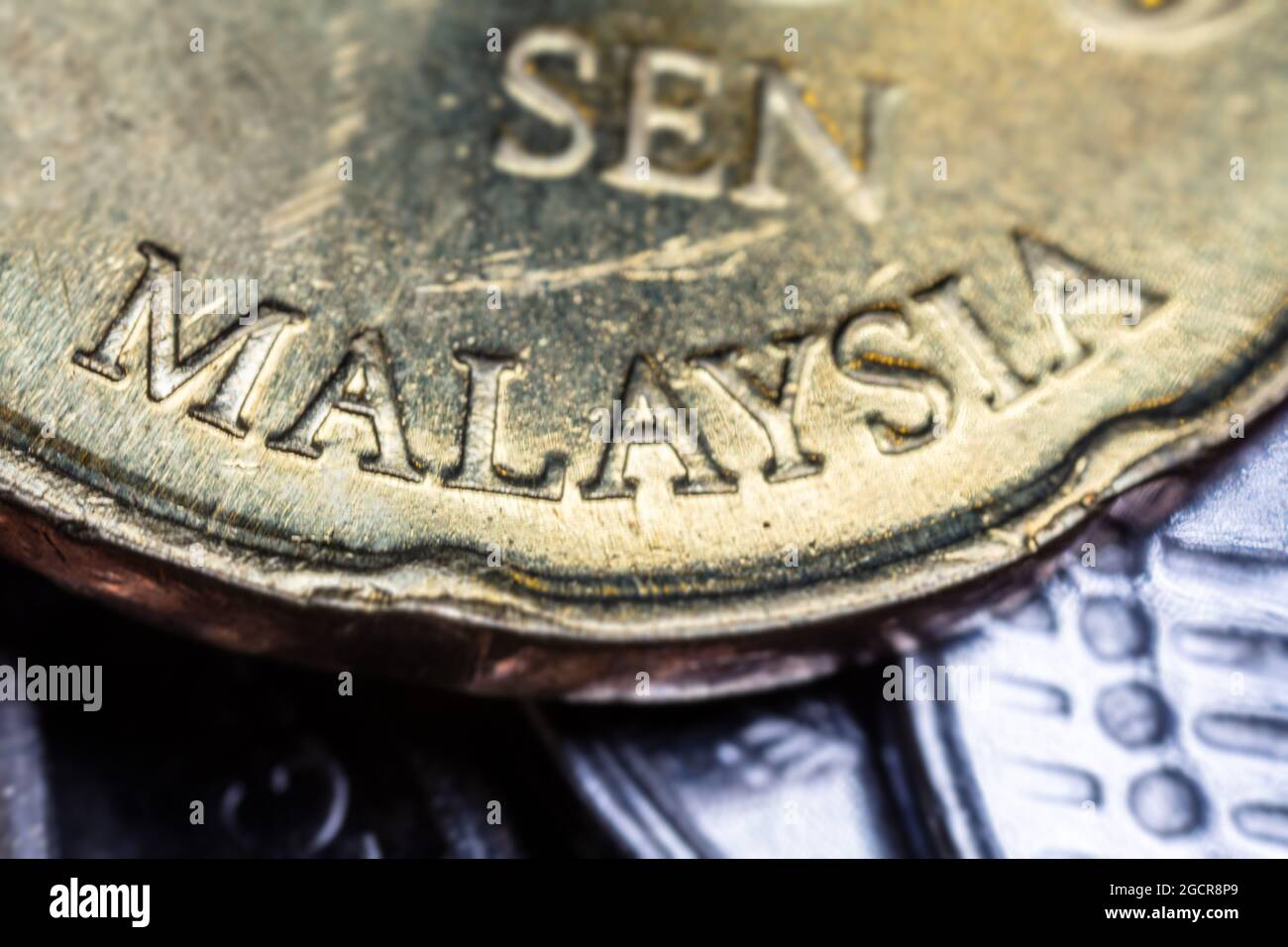 macro close up of 50 Malaysian ringgit cent. The bank negara fifty cent ...
