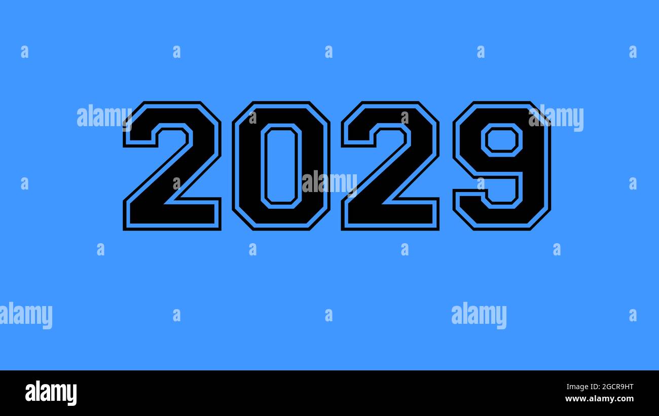 2029 number black lettering blue background Stock Photo - Alamy
