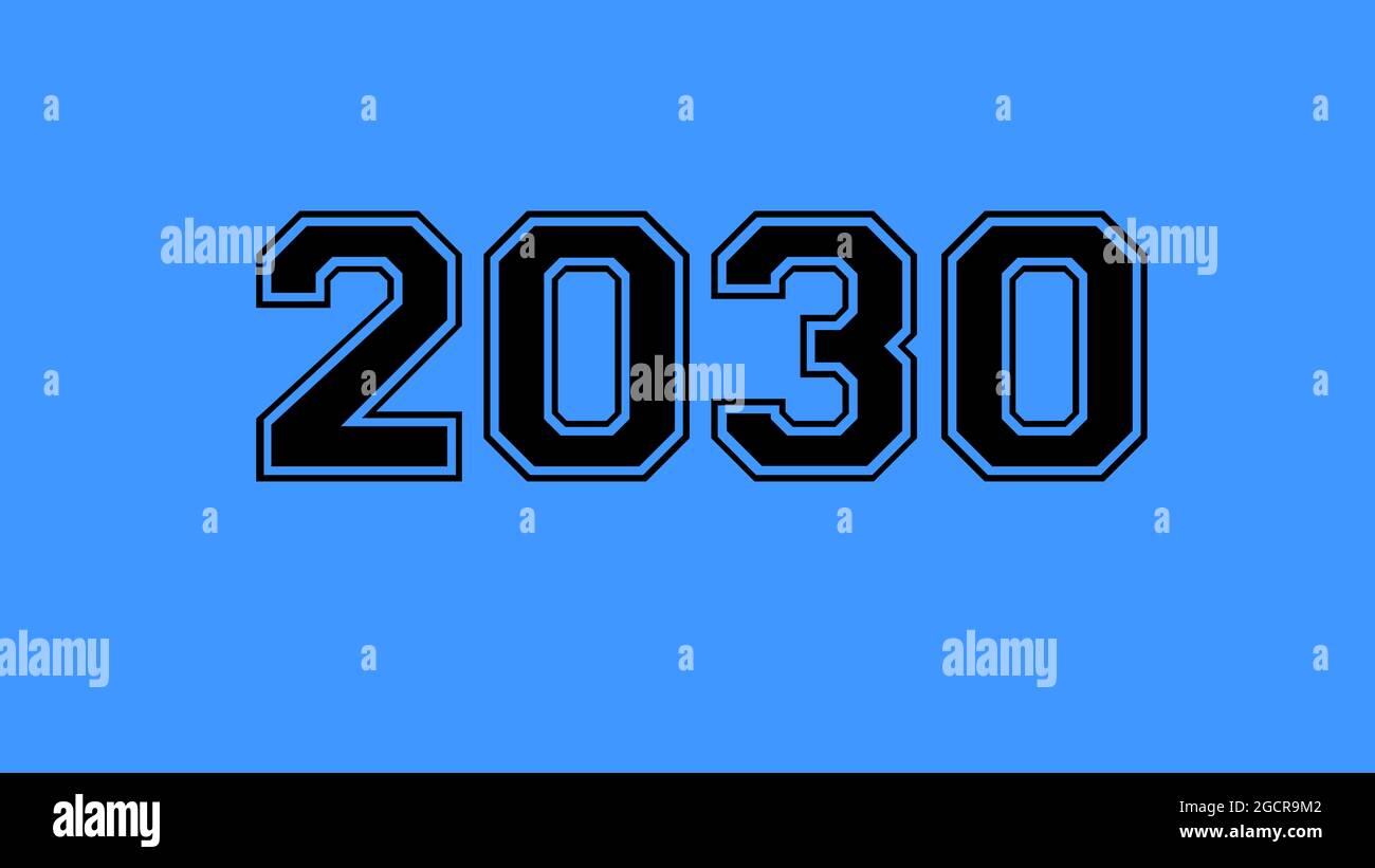 2030 number black lettering blue background Stock Photo - Alamy