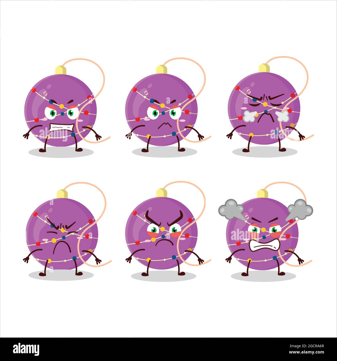 Christmas lights purple cartoon character with various angry ...