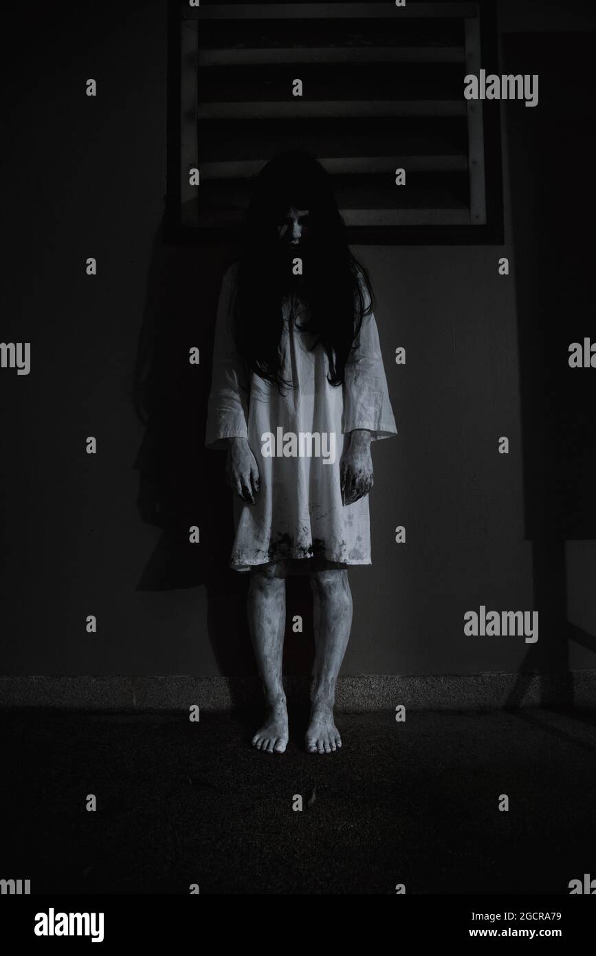Woman ghost horror face her standing looking eyes, halloween concept ...