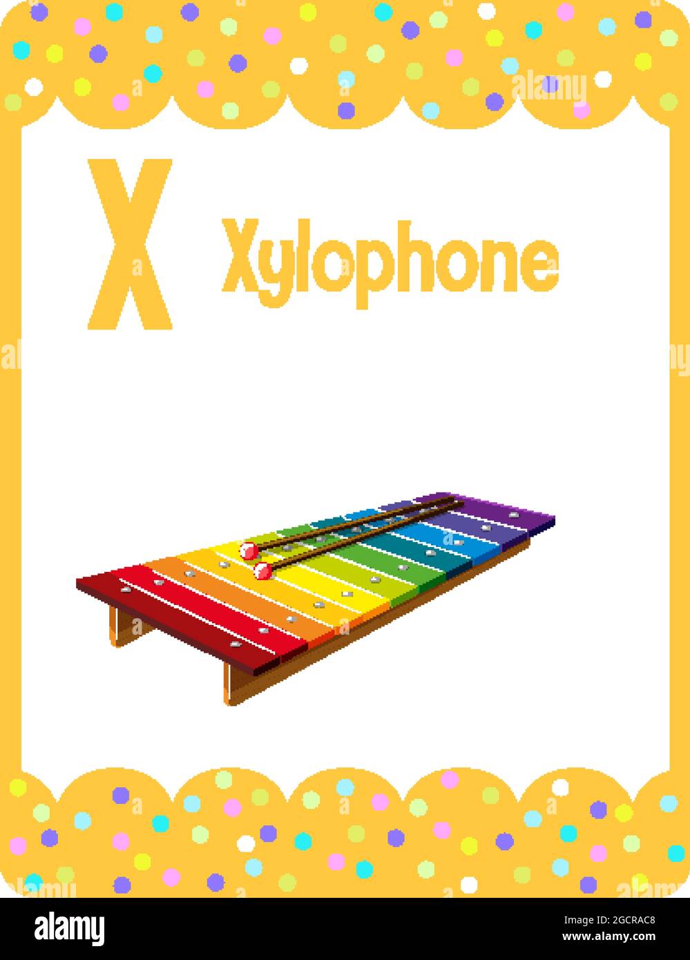 Alphabet flashcard with letter X for Xylophone illustration Stock ...