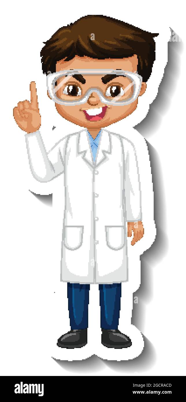 Cartoon character sticker with a boy in science gown illustration Stock ...