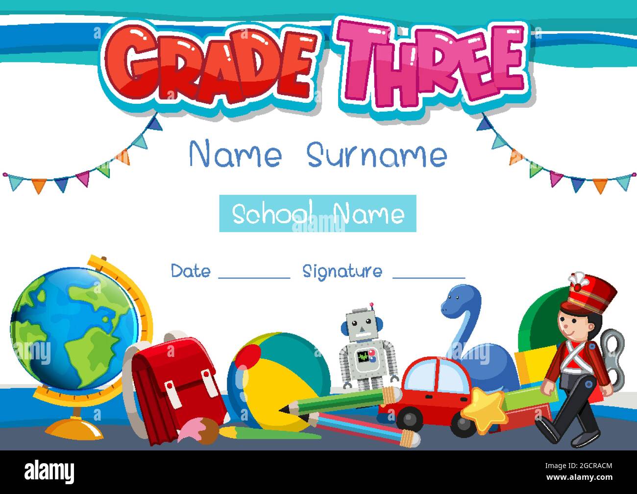 Grade three diploma or certificate template illustration Stock Vector ...