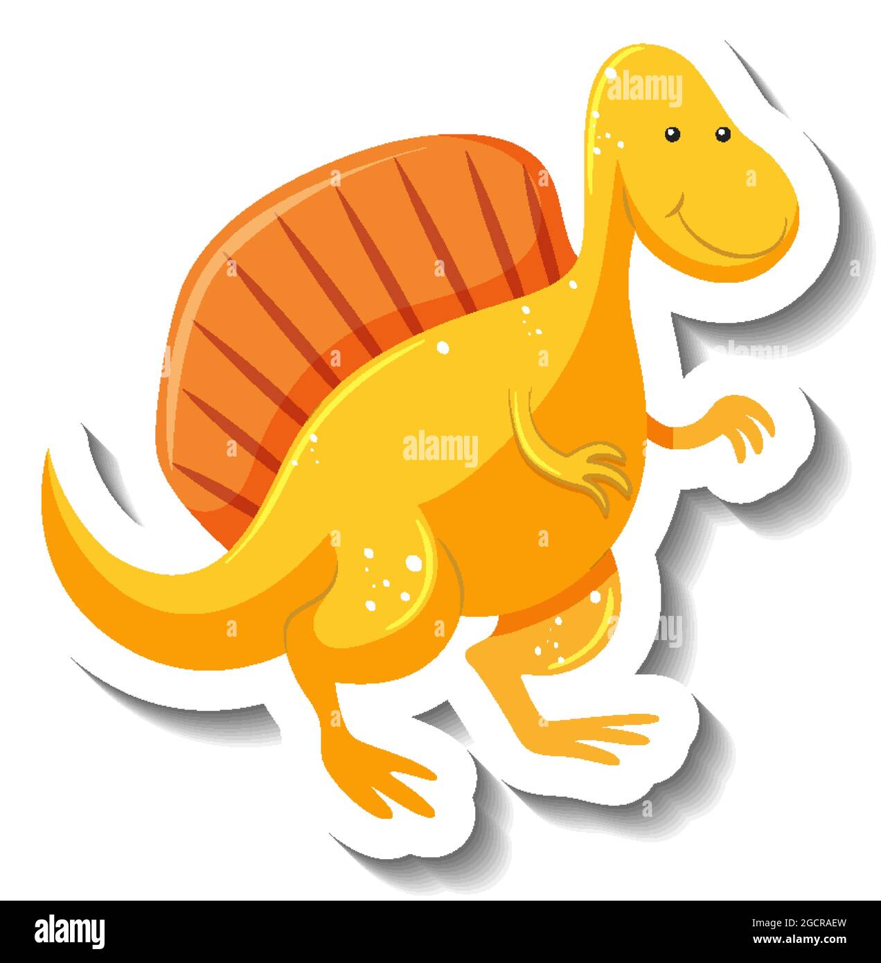 Cute yellow dinosaur cartoon character sticker illustration Stock ...