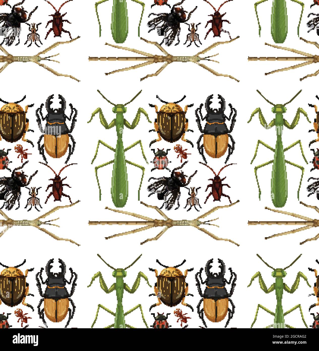 Seamless pattern with many insects on white background illustration ...
