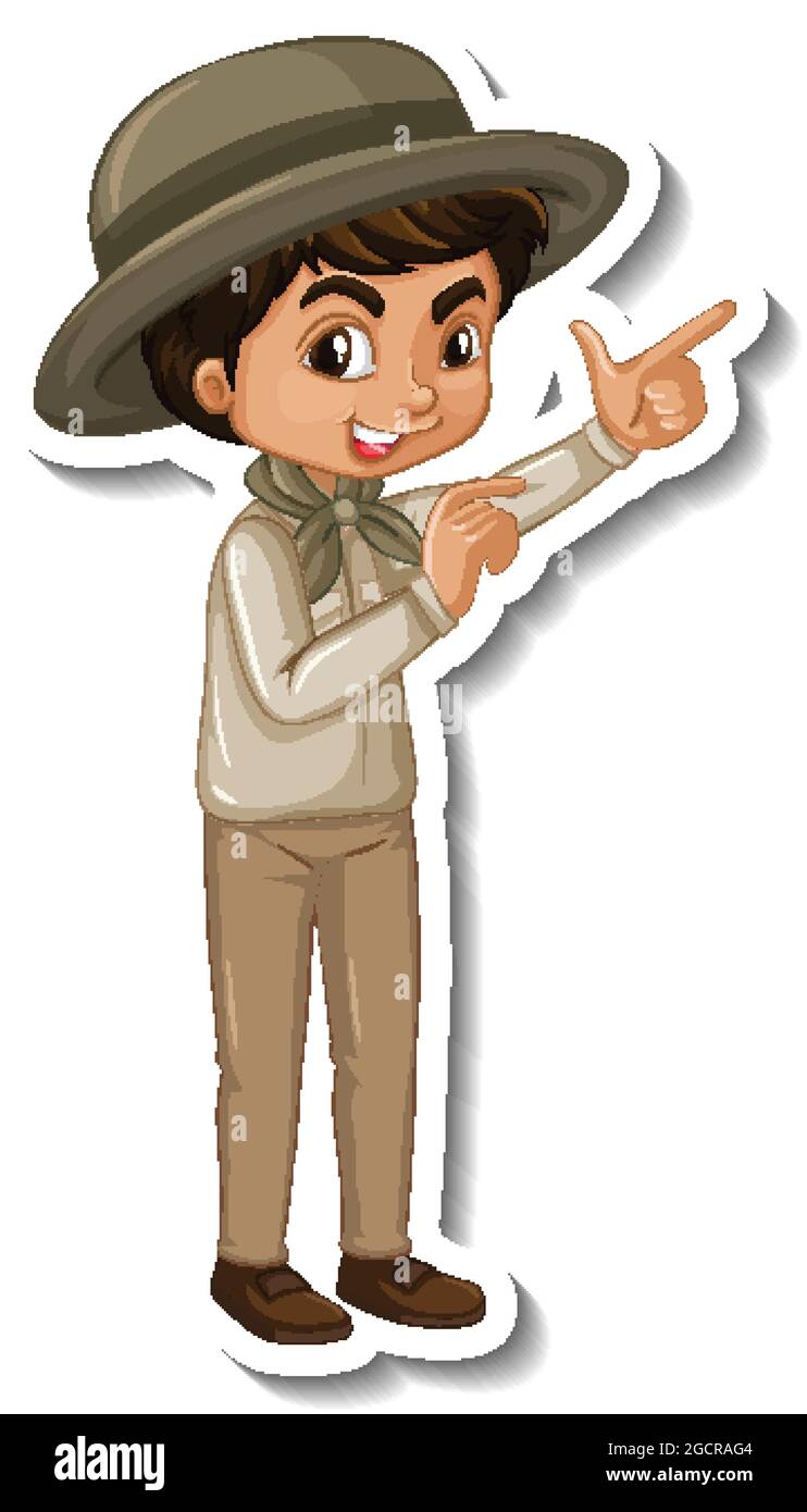 Boy in safari outfit cartoon character sticker illustration Stock ...