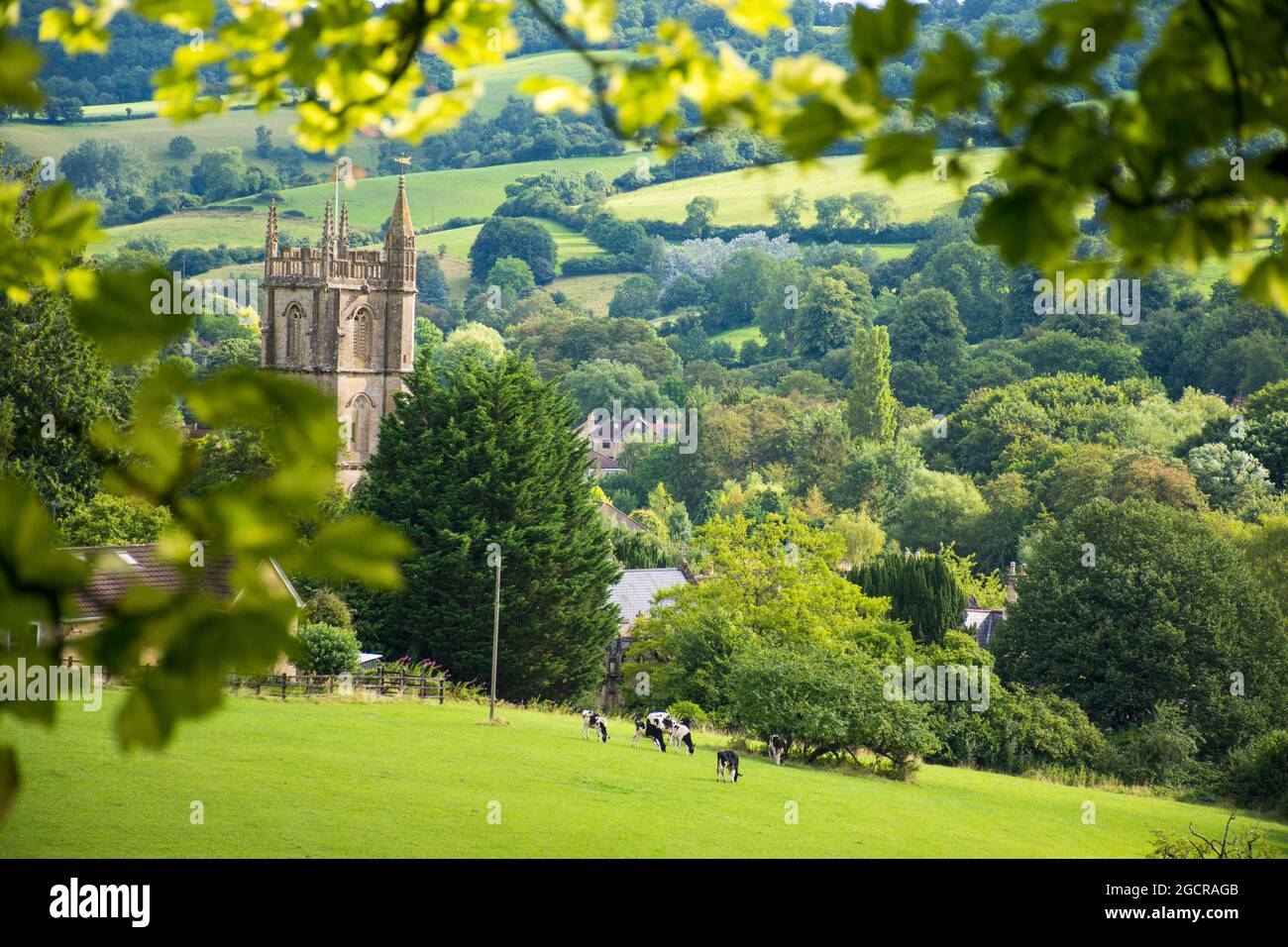 Batheaston, England, UK. The church of St John The Baptist appears in a ...