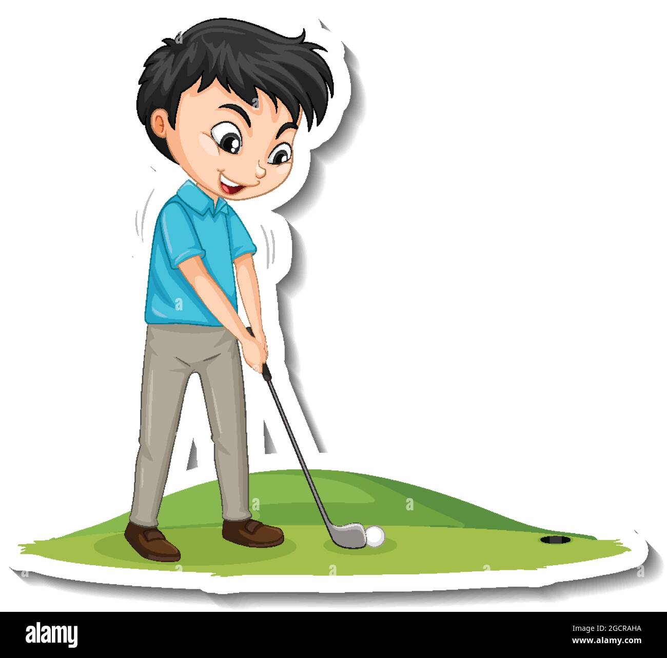 Cartoon character sticker with a boy playing golf illustration Stock ...