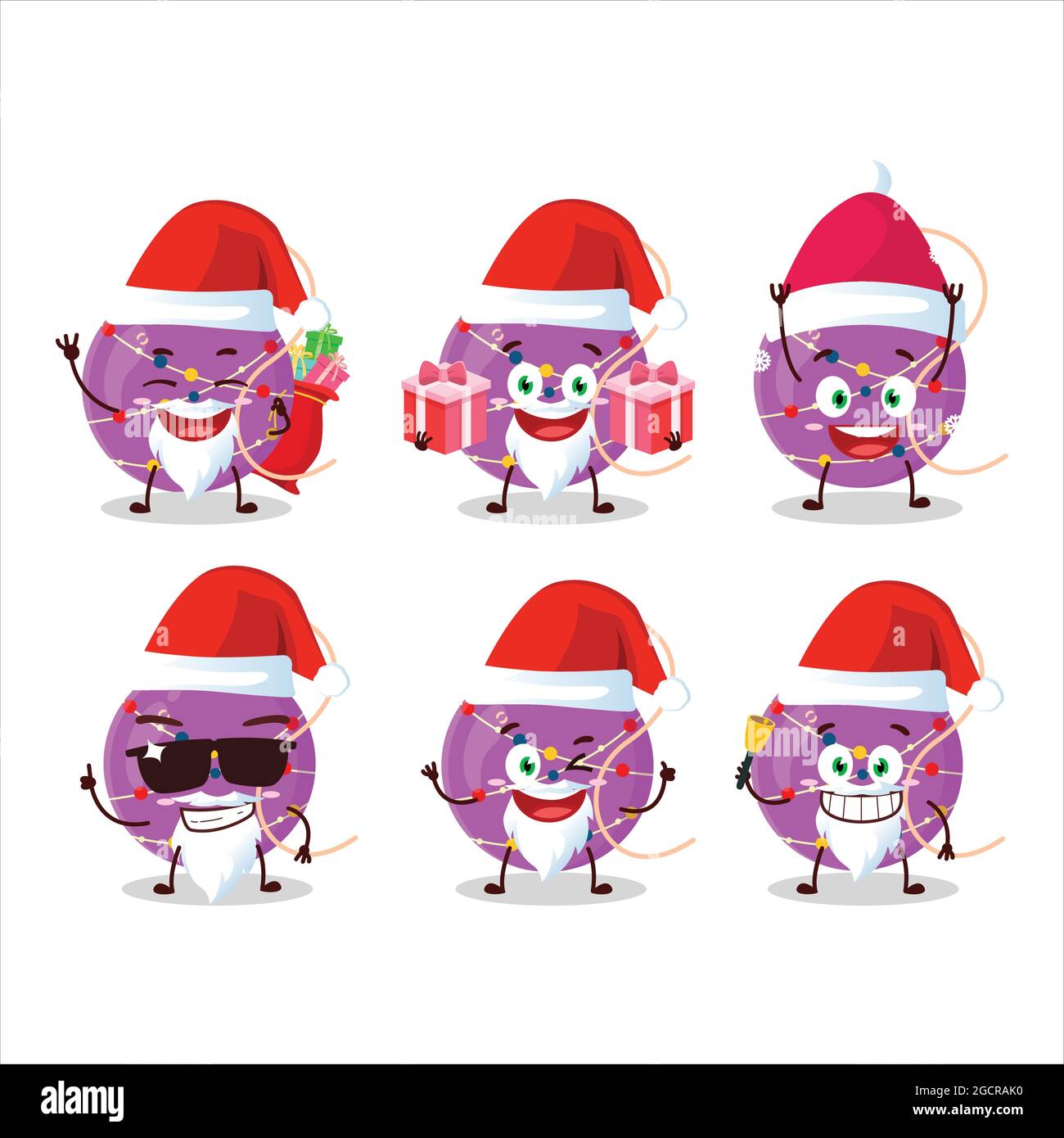 Santa Claus emoticons with christmas lights purple cartoon character ...