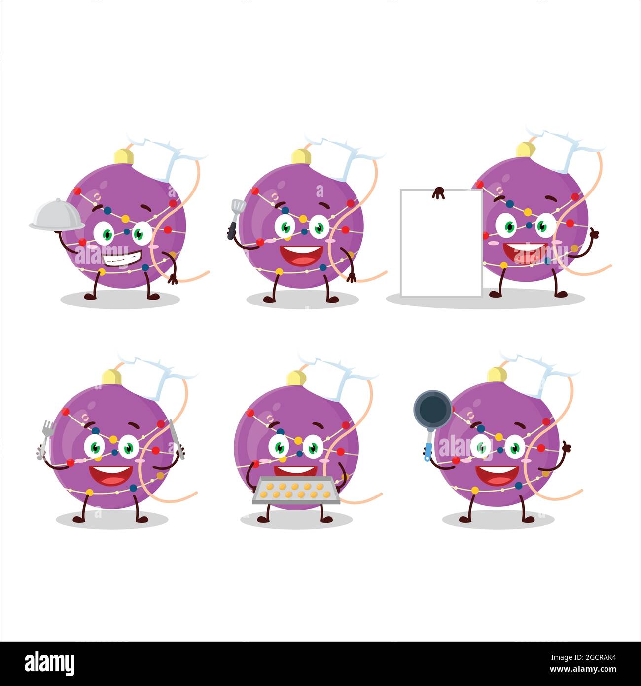 Cartoon character of christmas lights purple with various chef ...