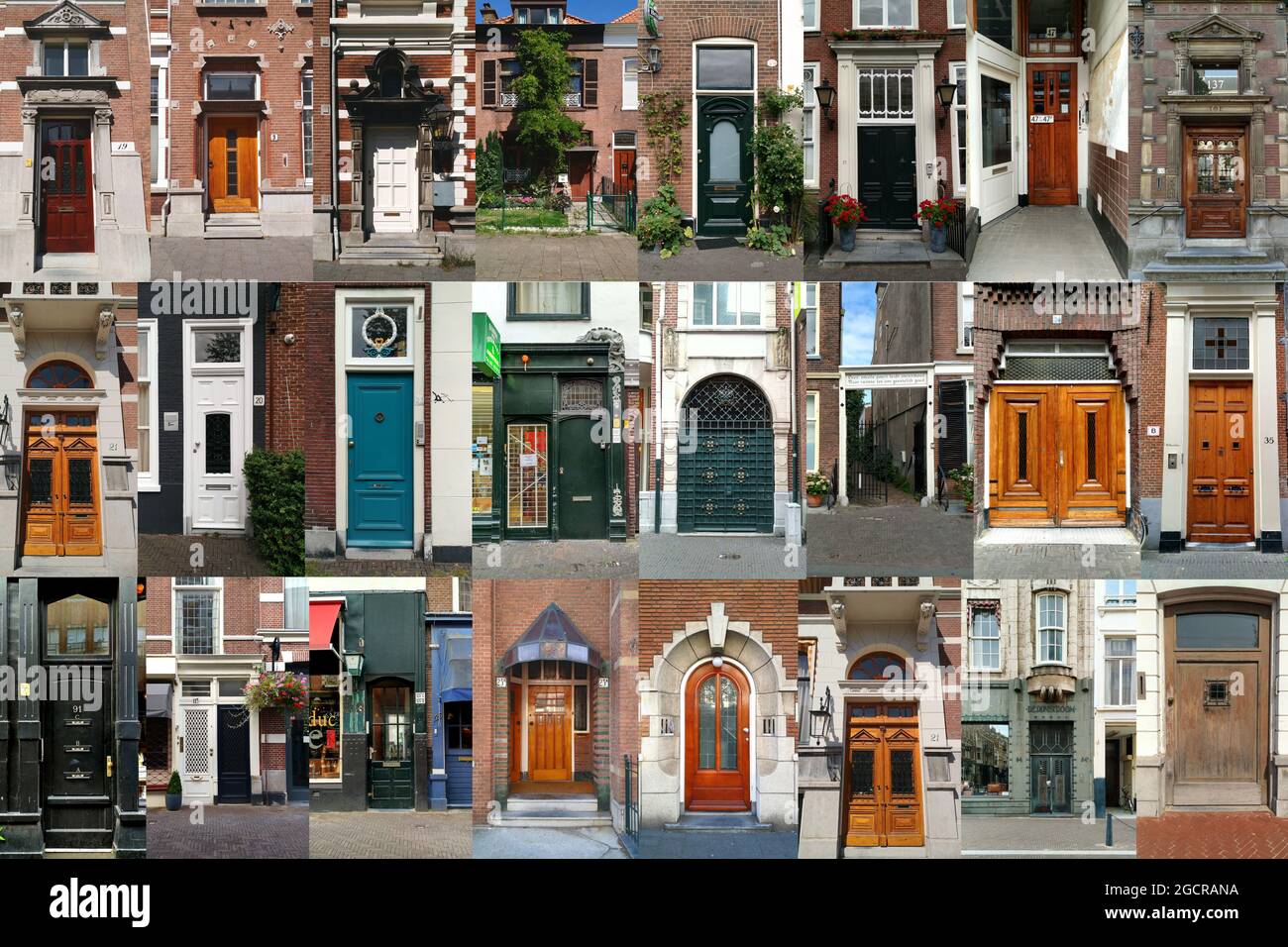 A collage of colorful old wooden front doors from Amsterdam and the ...