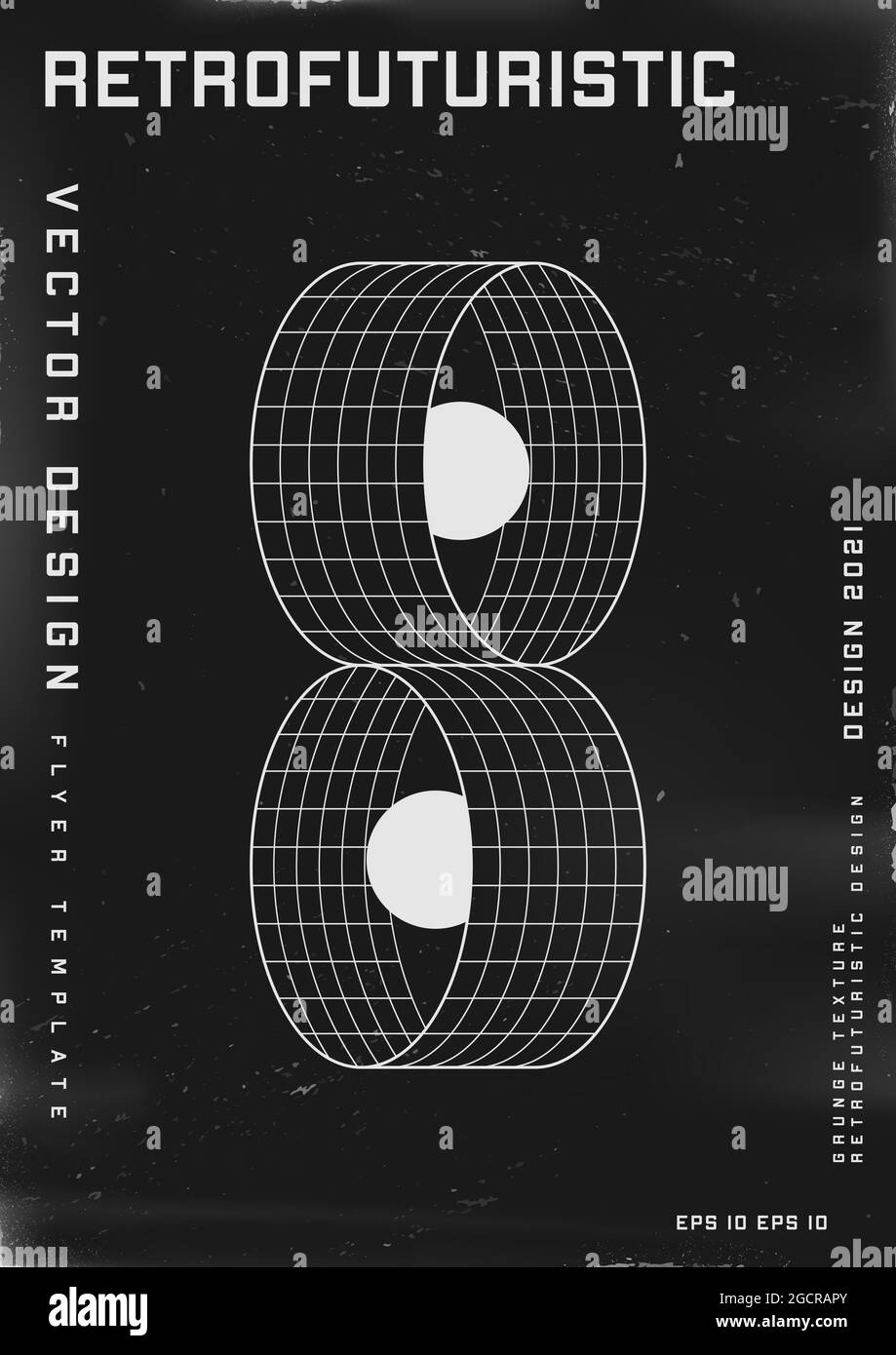 Retrofuturistic poster design. Cyberpunk 80s style poster with circle ...