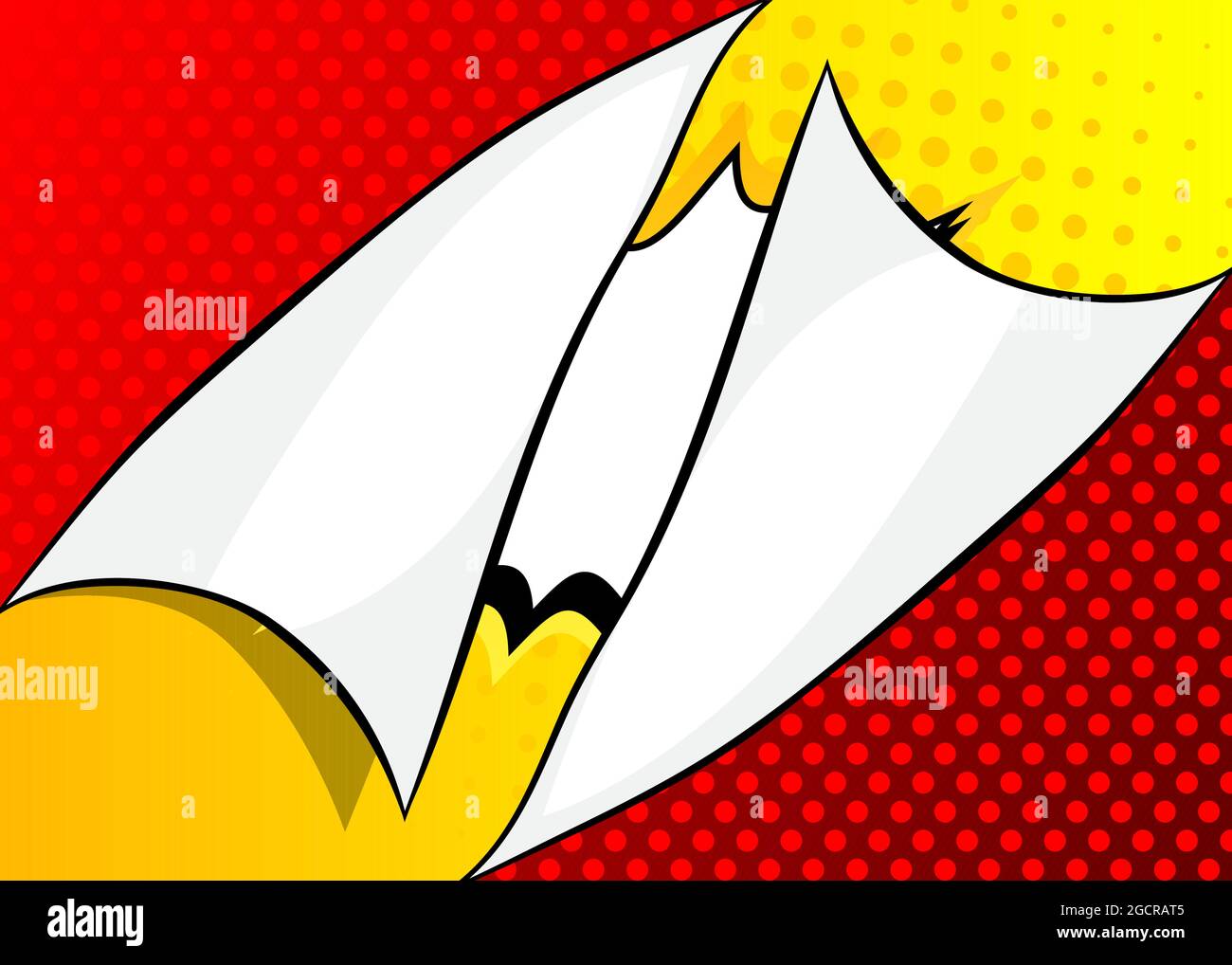 Retro comic background with turning paper corner. Rays and halftone ...