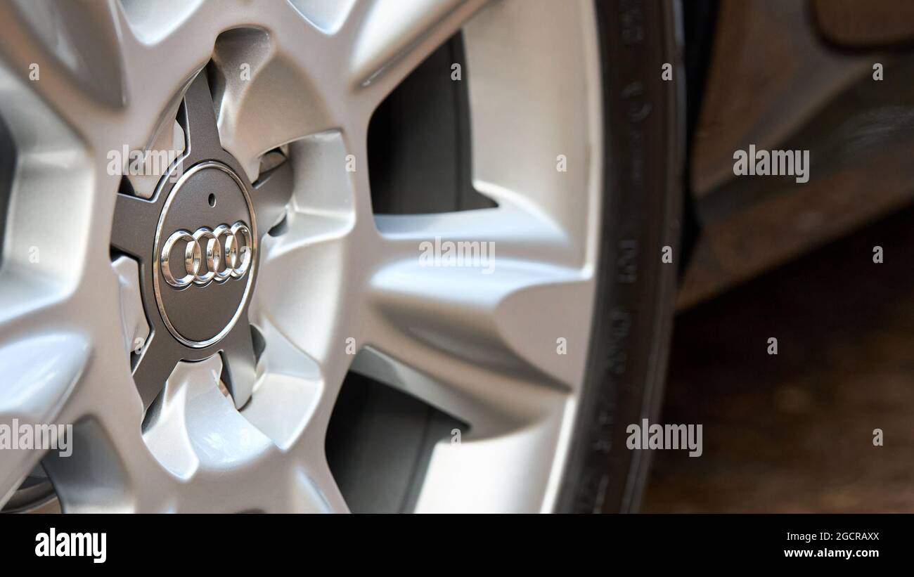 GRODNO, BELARUS - DECEMBER 2019: Audi A6 4G C7 Luxury car closeup alloy ...