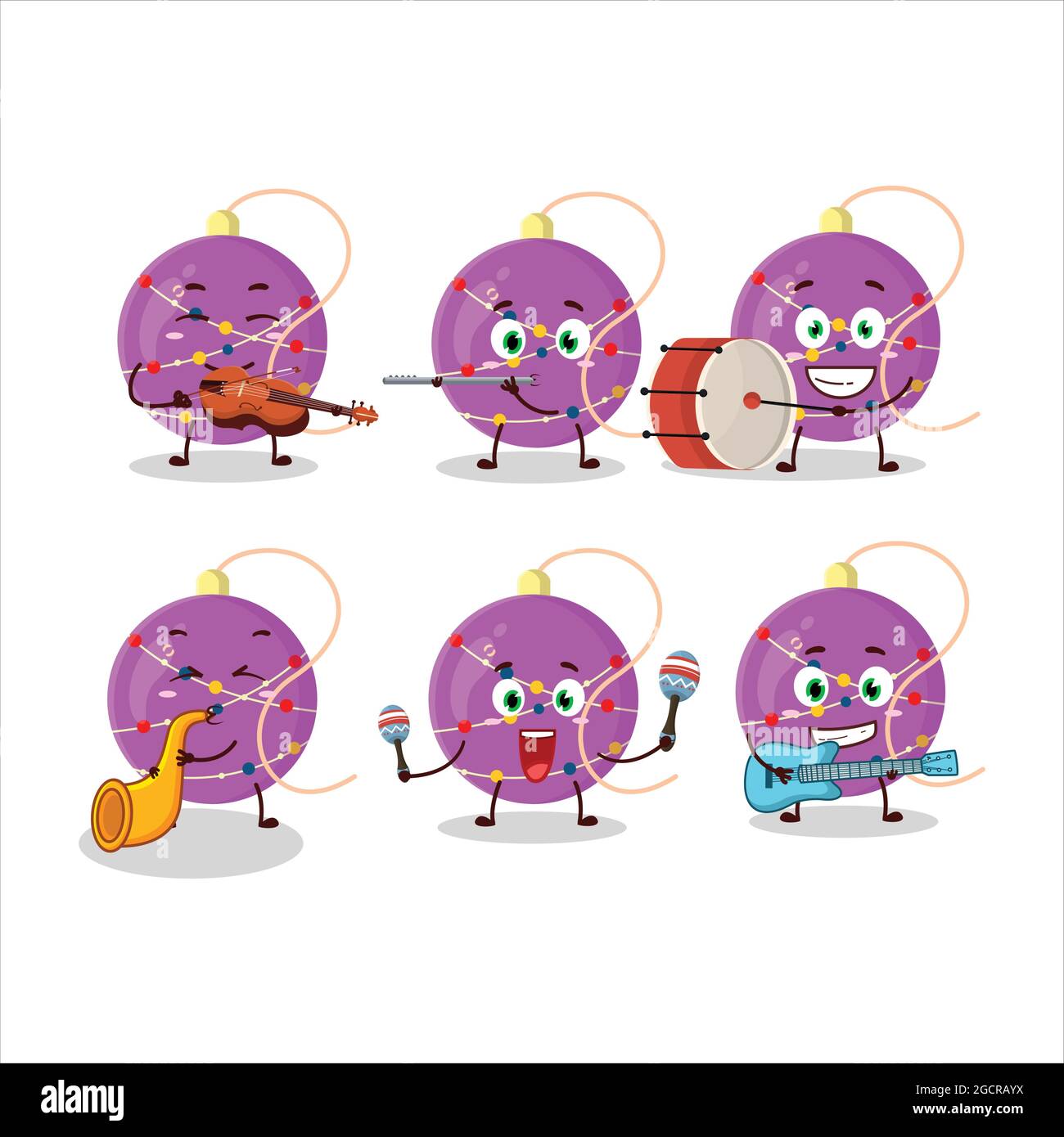 Cartoon character of christmas lights purple playing some musical ...
