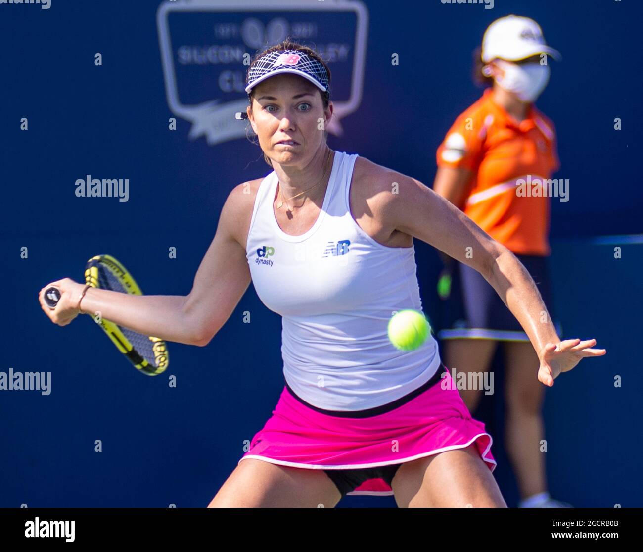 August 08, 2021 San Jose, CA USA Danielle Collins returns a shot during ...