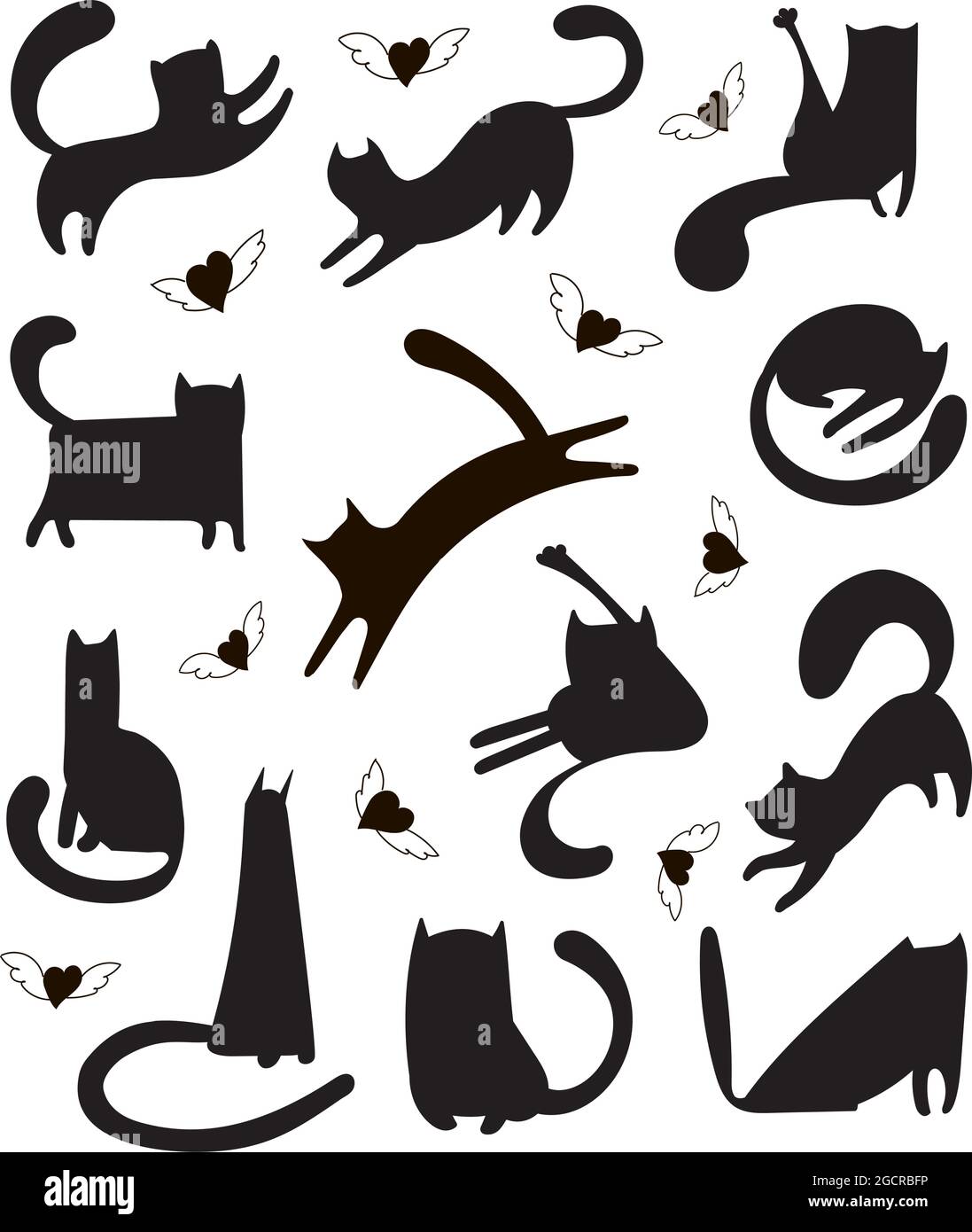 Trendy vector set of freehand drawn cat shapes for print, textile, t ...