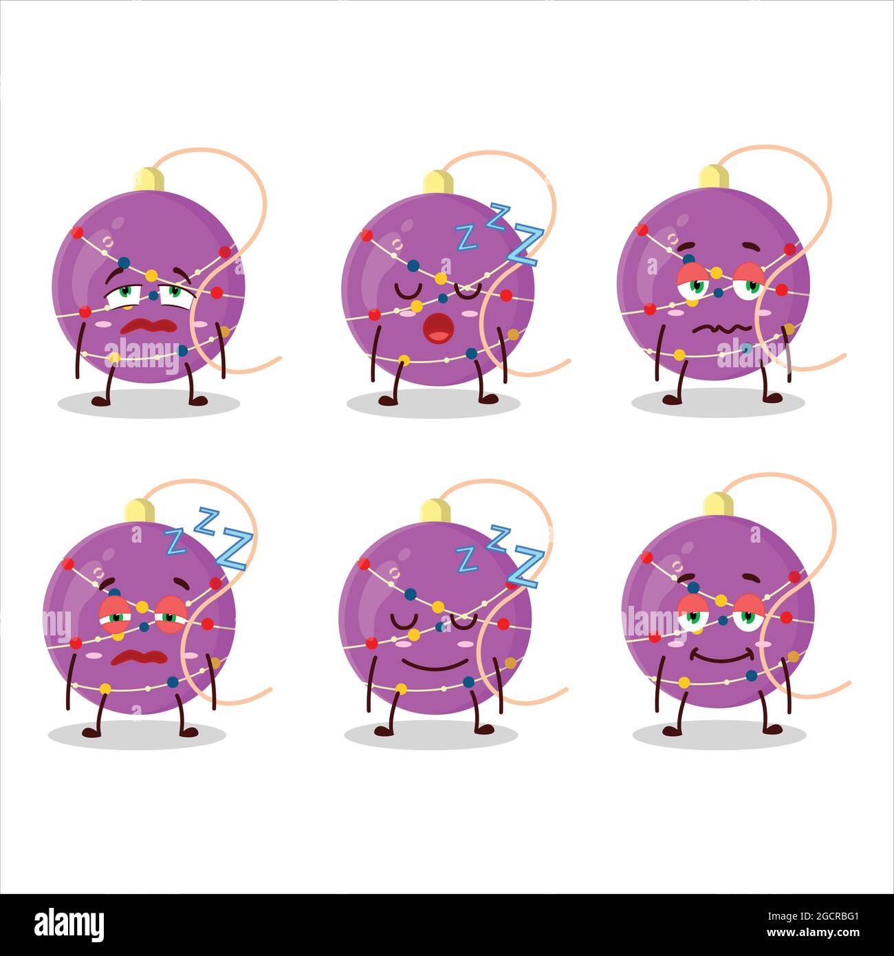 Cartoon character of christmas lights purple with sleepy expression ...