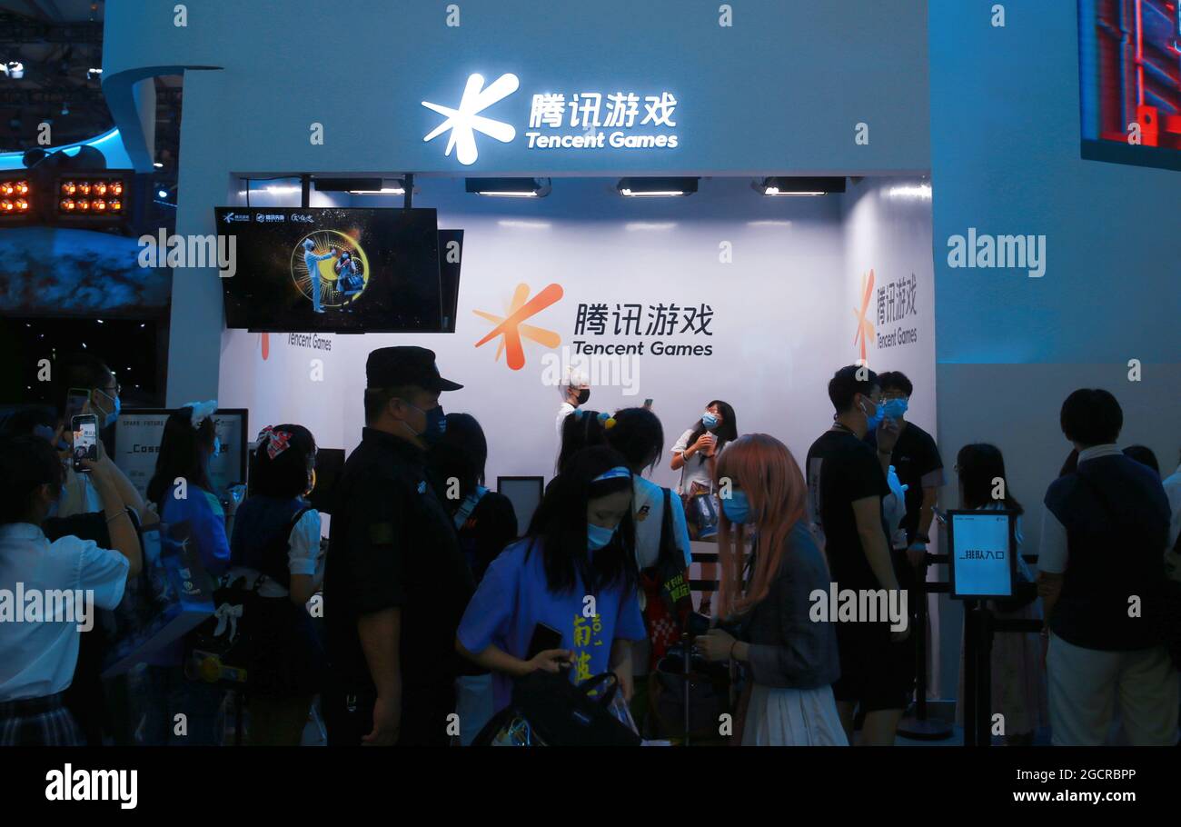 SHANGHAI, CHINA - AUGUST 1, 2021 - Tencent Games booth at Chinajoy ...