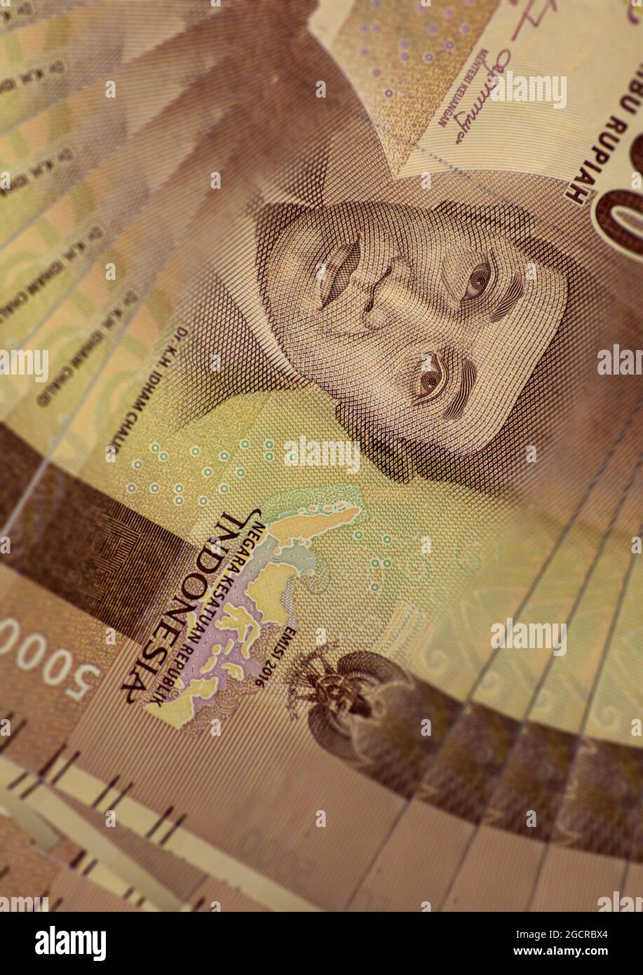 Close up of Indonesian banknotes. Rupiah is the indonesian currency ...