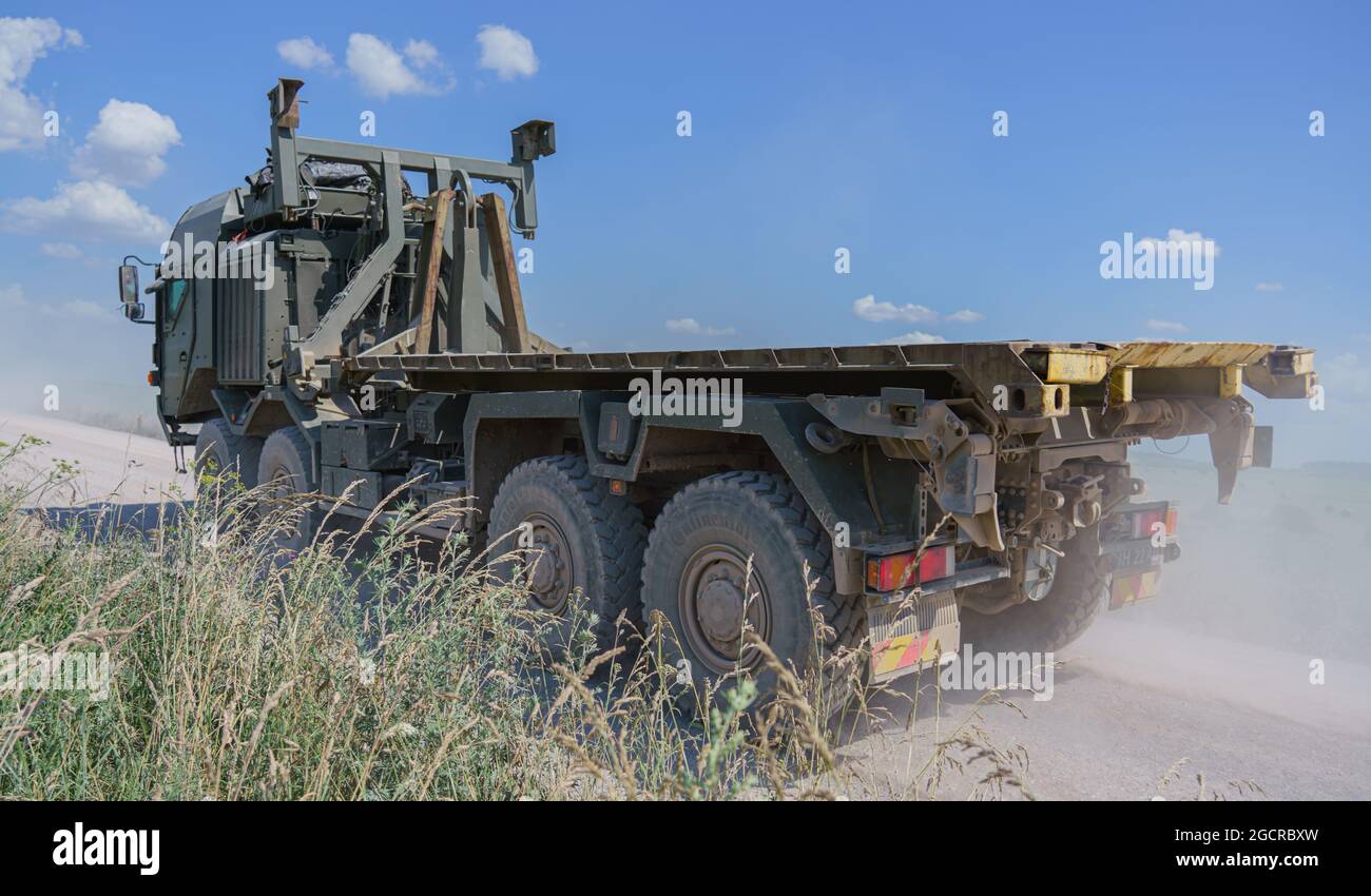 British army MAN HX77 SV 8x8 EPLS Heavy Utility Truck in action on a ...
