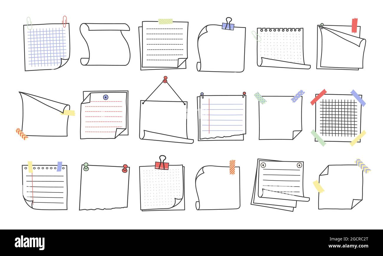 Doodle hand drawn memo notes and reminders vector illustration set ...