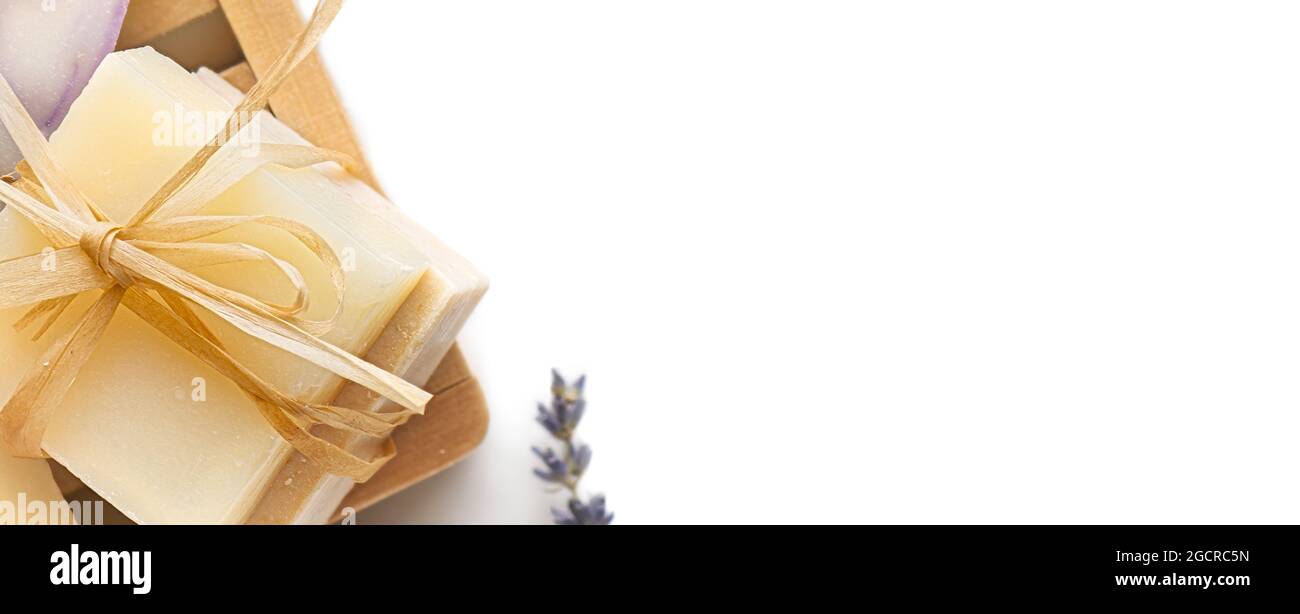 Homemade natural Soap bars on white background Stock Photo - Alamy