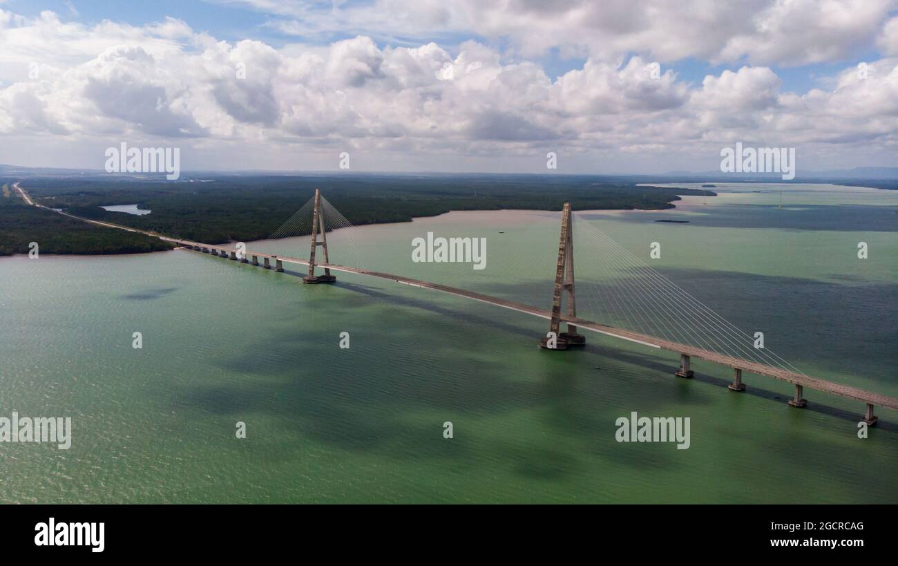 Aerial photography of the Johor Bridge at the south of Malaysia ...
