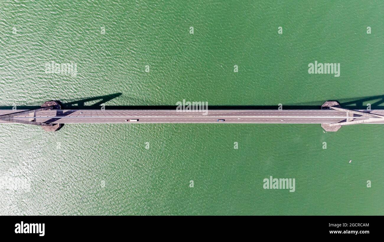 Aerial view direct photography of the Johor Bridge at the south of ...