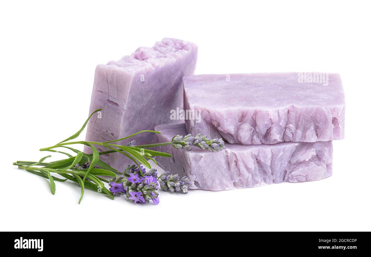 Homemade lilac lavender soaps with fresh lavender flowers Stock Photo ...
