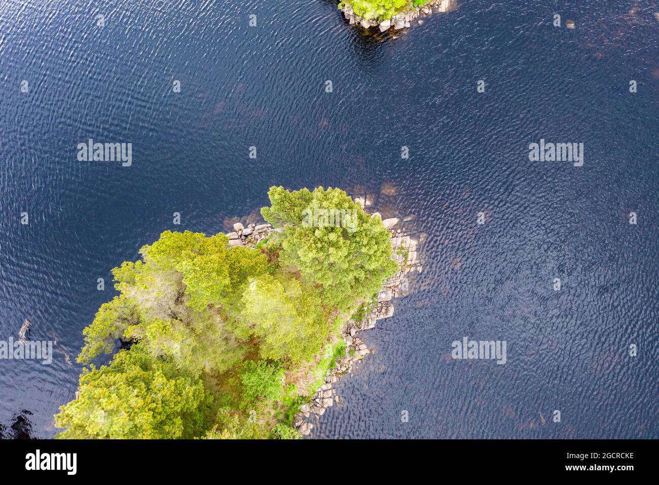Aerial view of island in Lough Craghy, Tully Lake - Part of the Dungloe ...