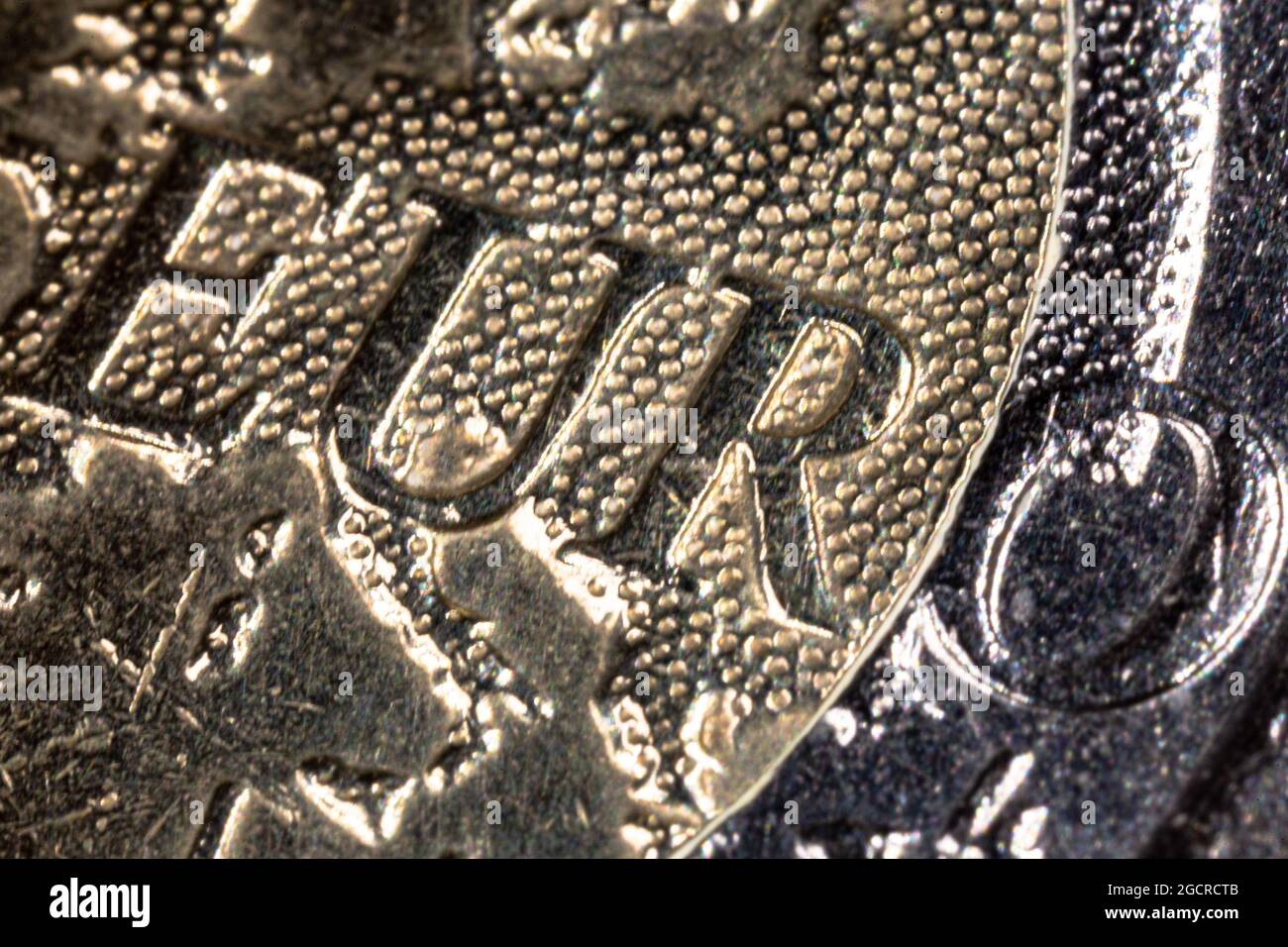 macro photography of a two euro coin. A sharp detailed capture in high ...