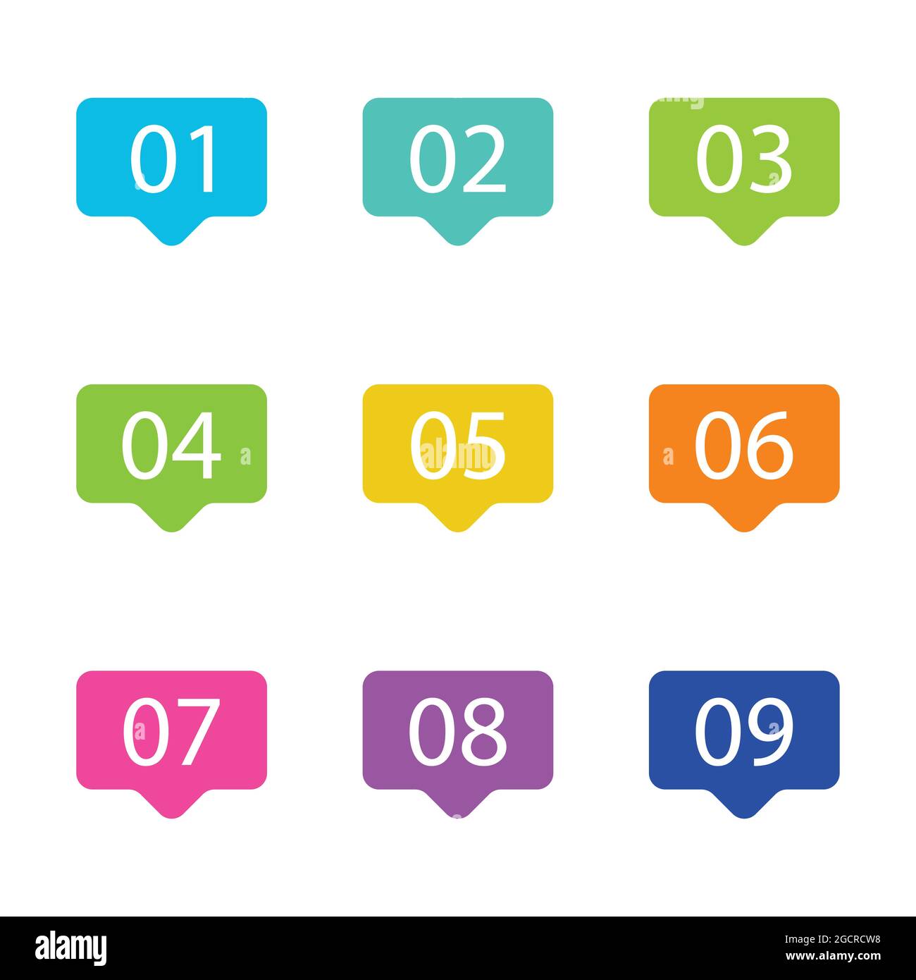 Number Bullet Points Flat square set on white background. Colorful ...