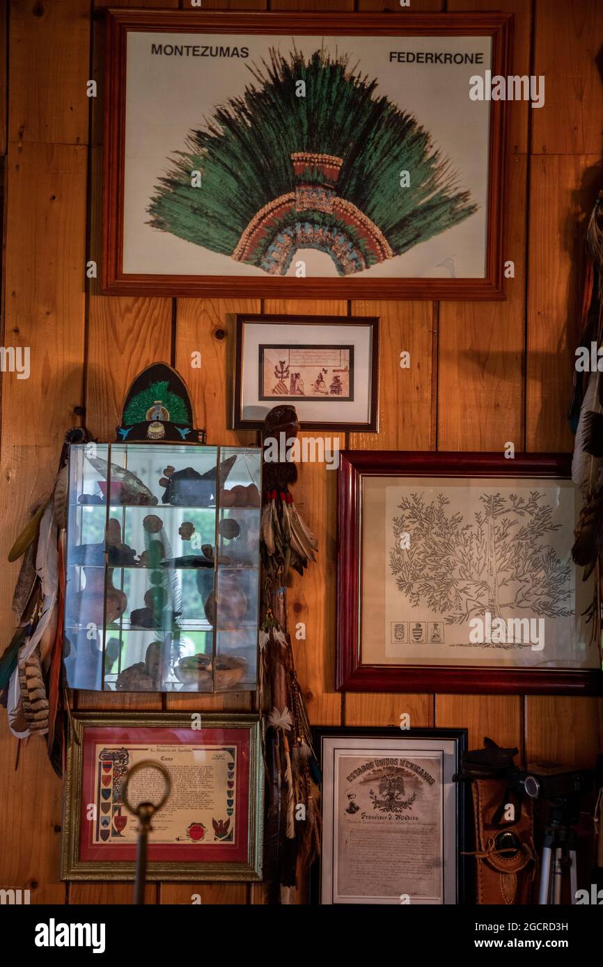 06 August 2021, Mexico, Mexiko-Stadt: A replica of the feathered crown ...