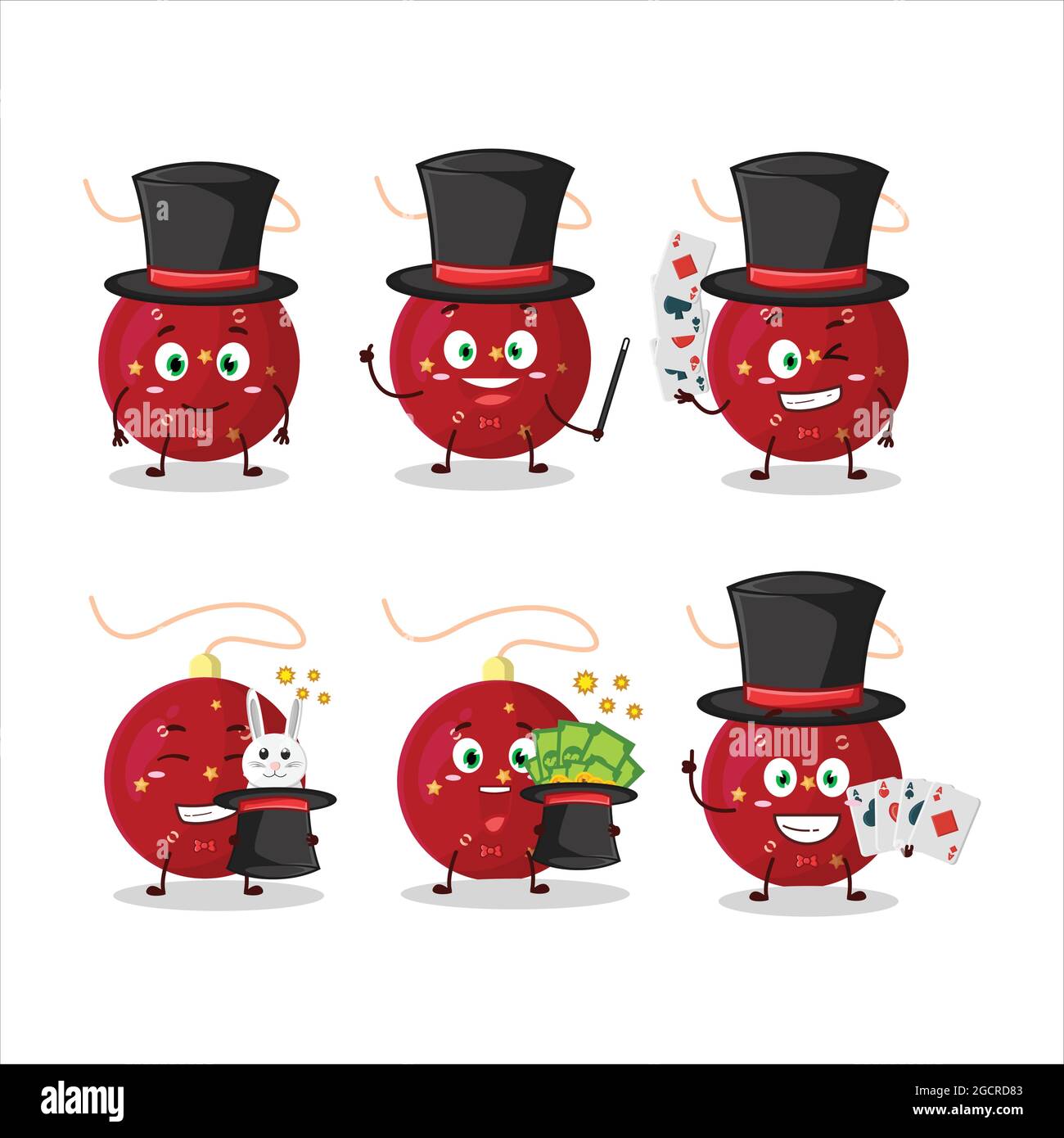 A christmas lights red Magician cartoon character perform on a stage ...