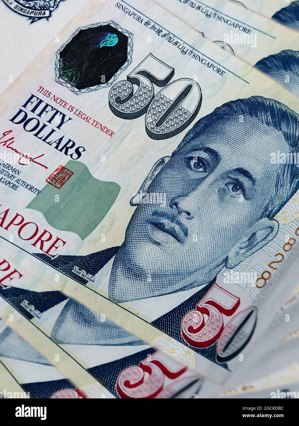 Close up of 50 Singapore dollar. Currency of the City-state of ...