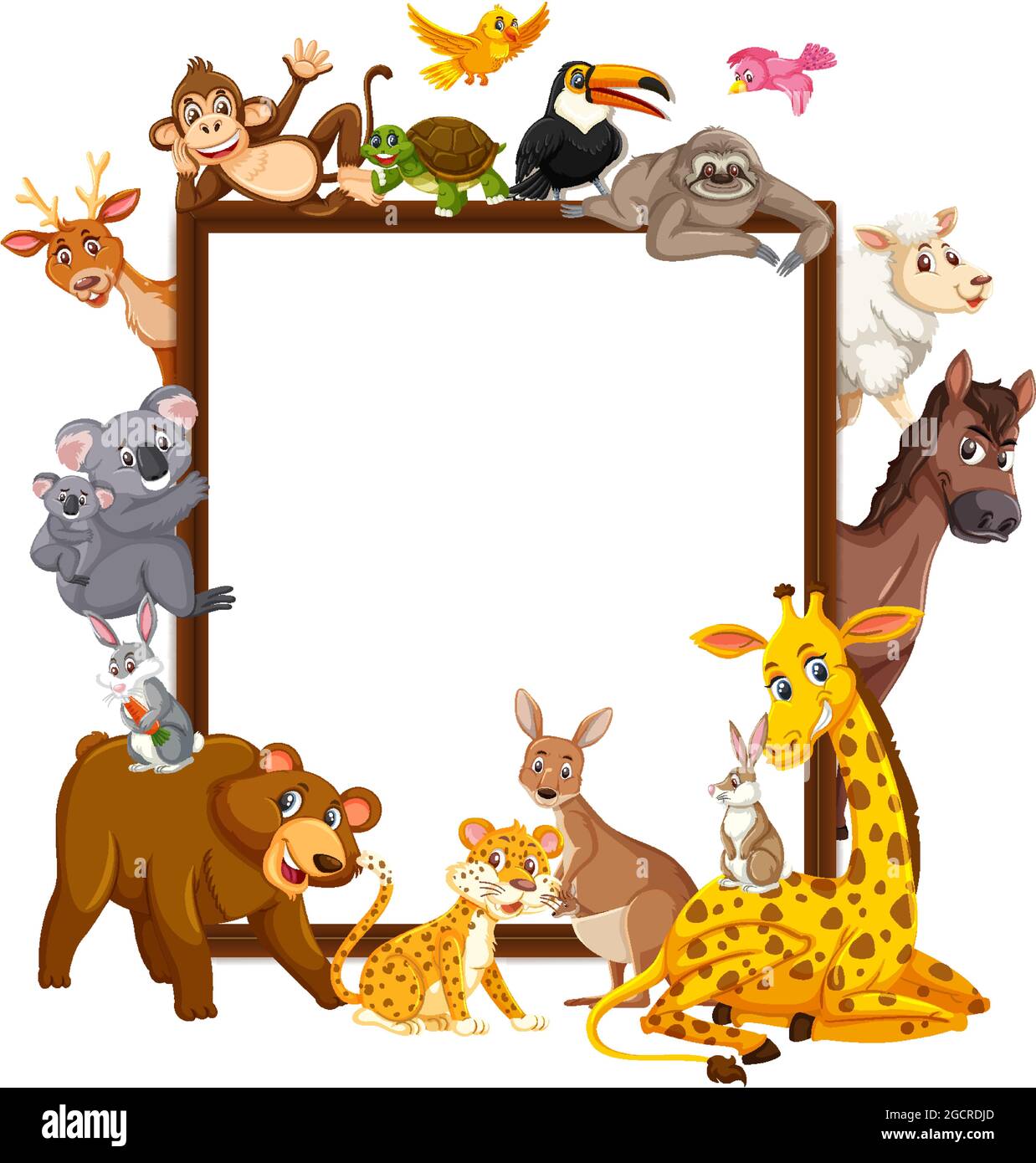 Empty wooden frame with various wild animals illustration Stock Vector ...