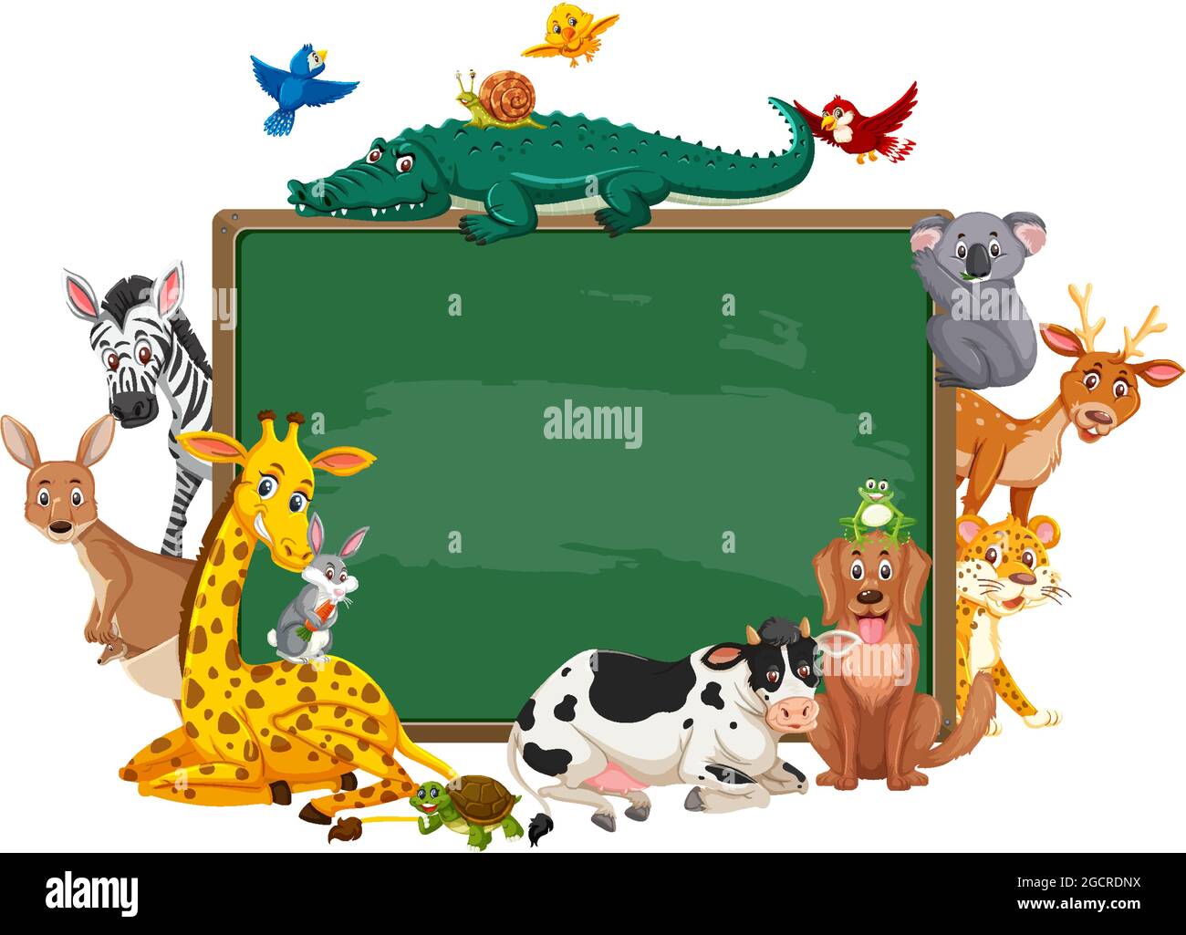 Empty blackboard with various wild animals illustration Stock Vector ...