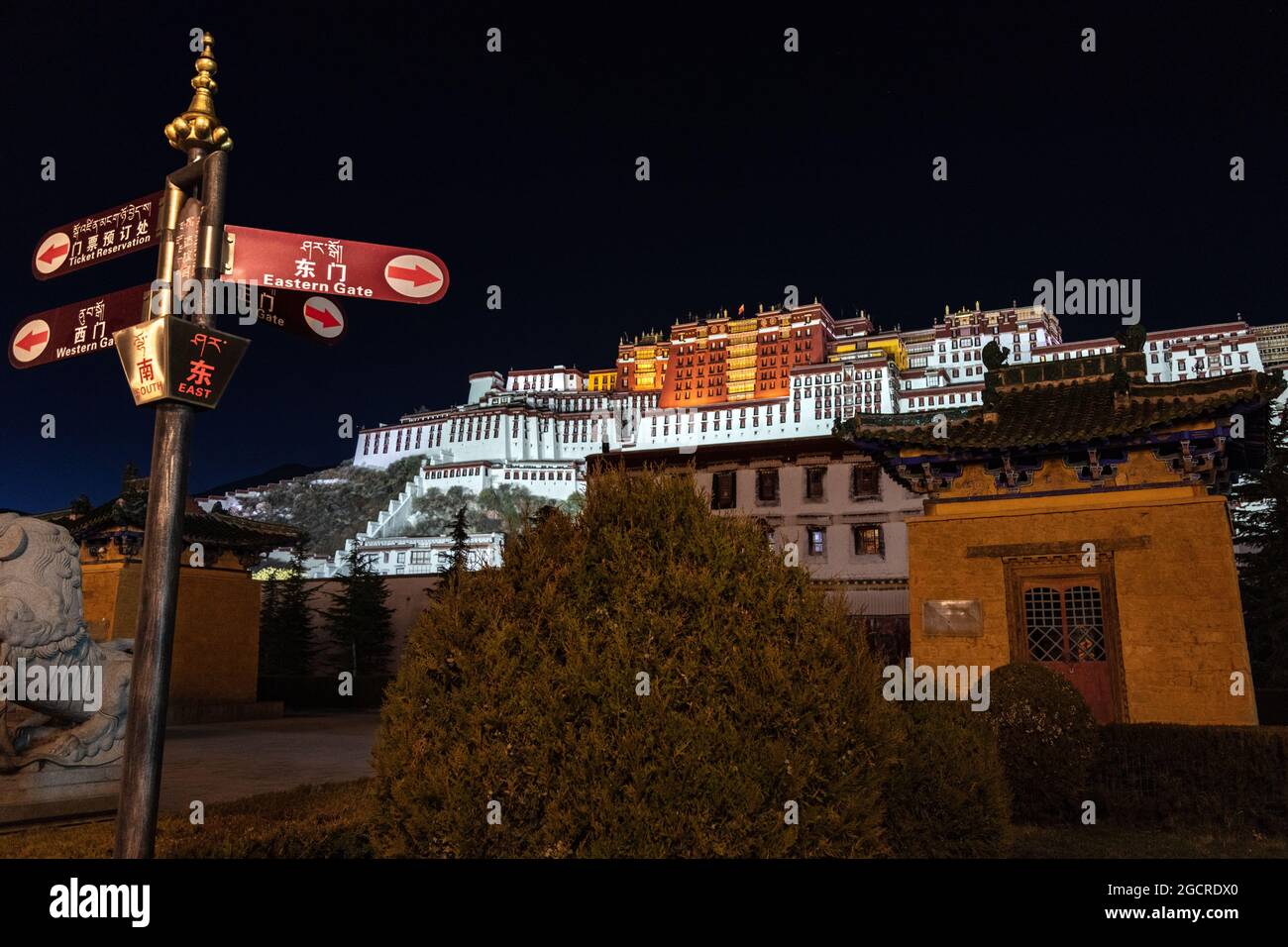 Lhasa, capitol city of Tibet. The illuminated Potala Palace in Lhasa ...