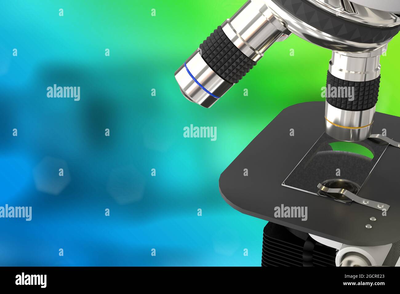 coronavirus analysis concept, lab electronic scientific microscope on bokeh background - object ...