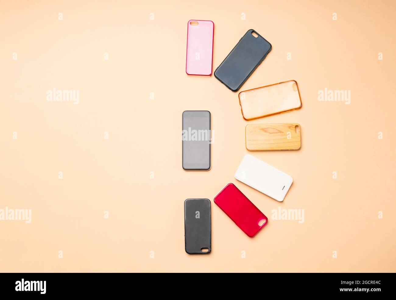 Choice of multicolored plastic back covers for mobile phones on neutral ...