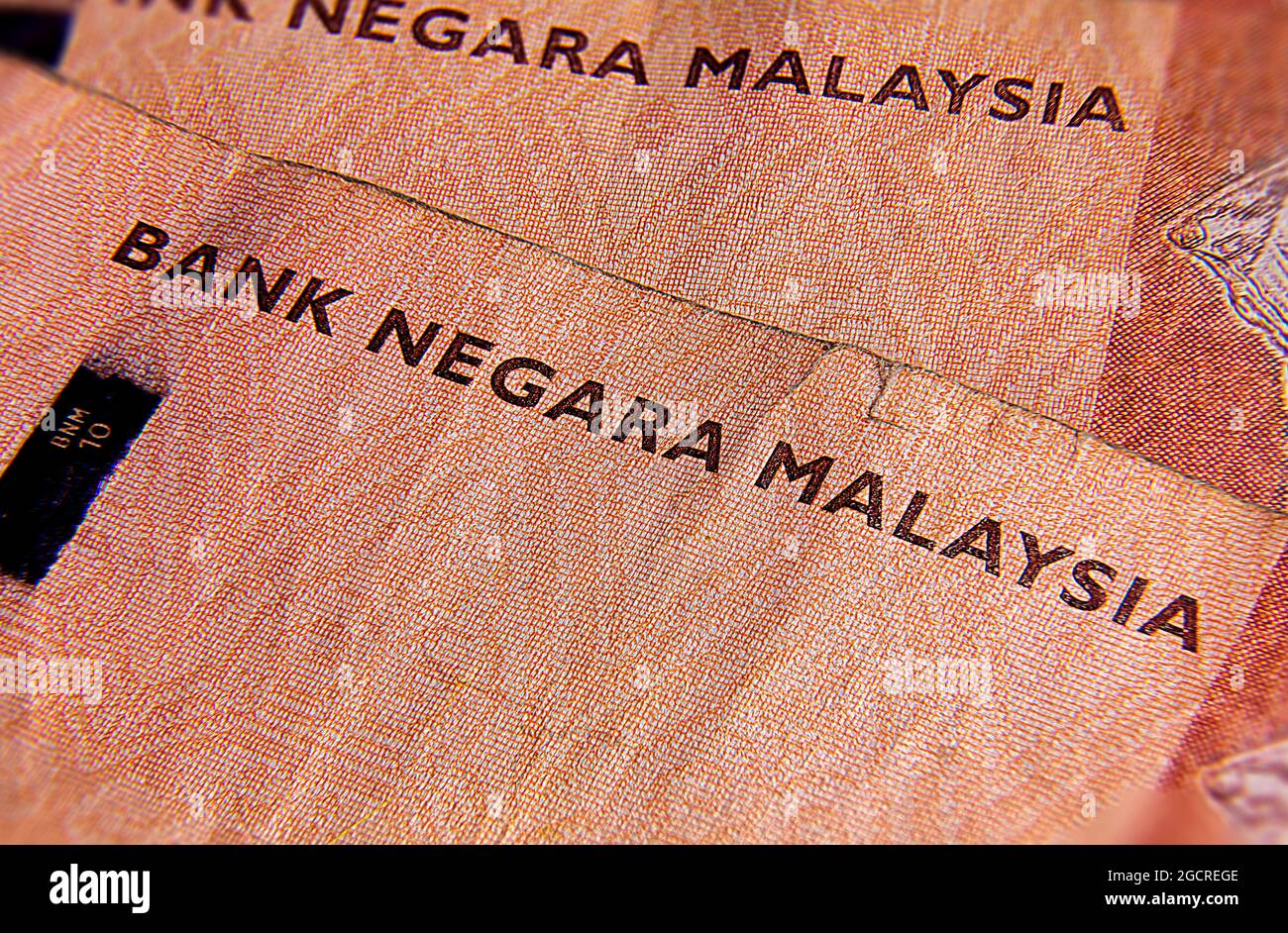 Macro close up of 10 Malaysian Ringgit. Extreme close up of RM10 ...