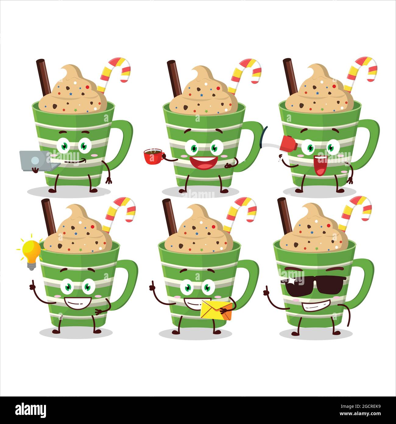 Frappe chocolate cartoon character with various types of business ...