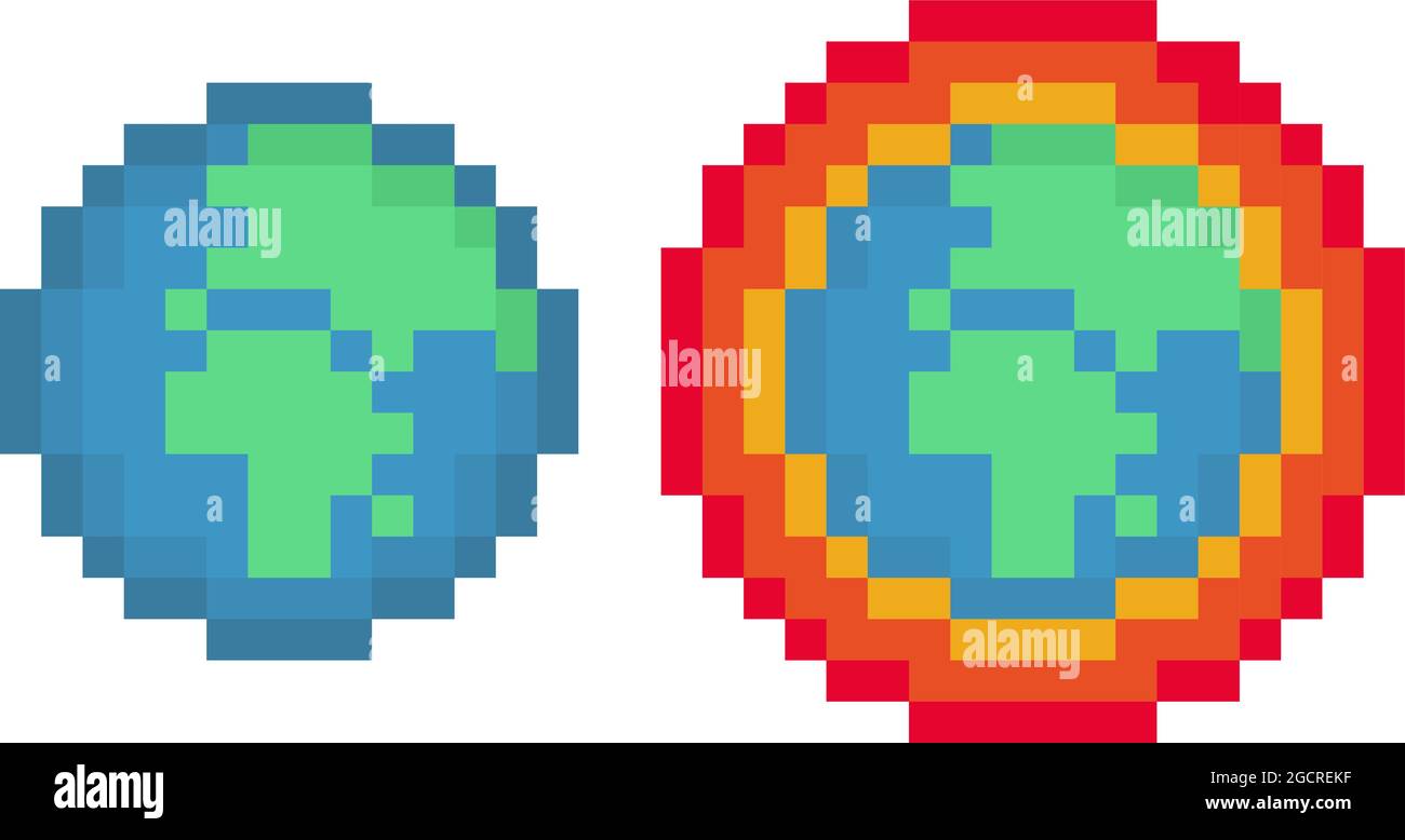 Pixel earth and global warming earth pack - vector, isolated Stock ...
