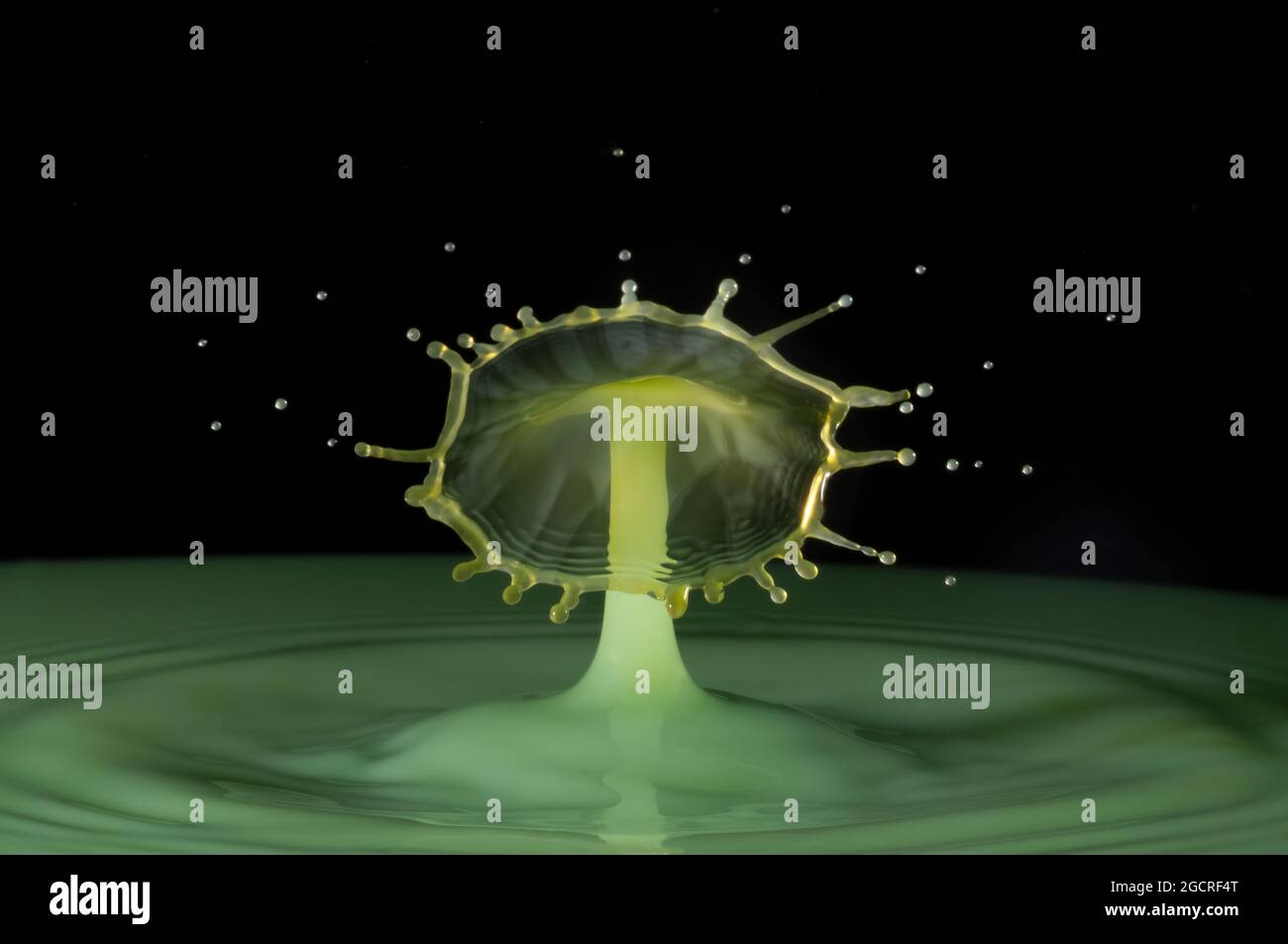 Close-up photograph of two water droplets colliding making an unusual ...