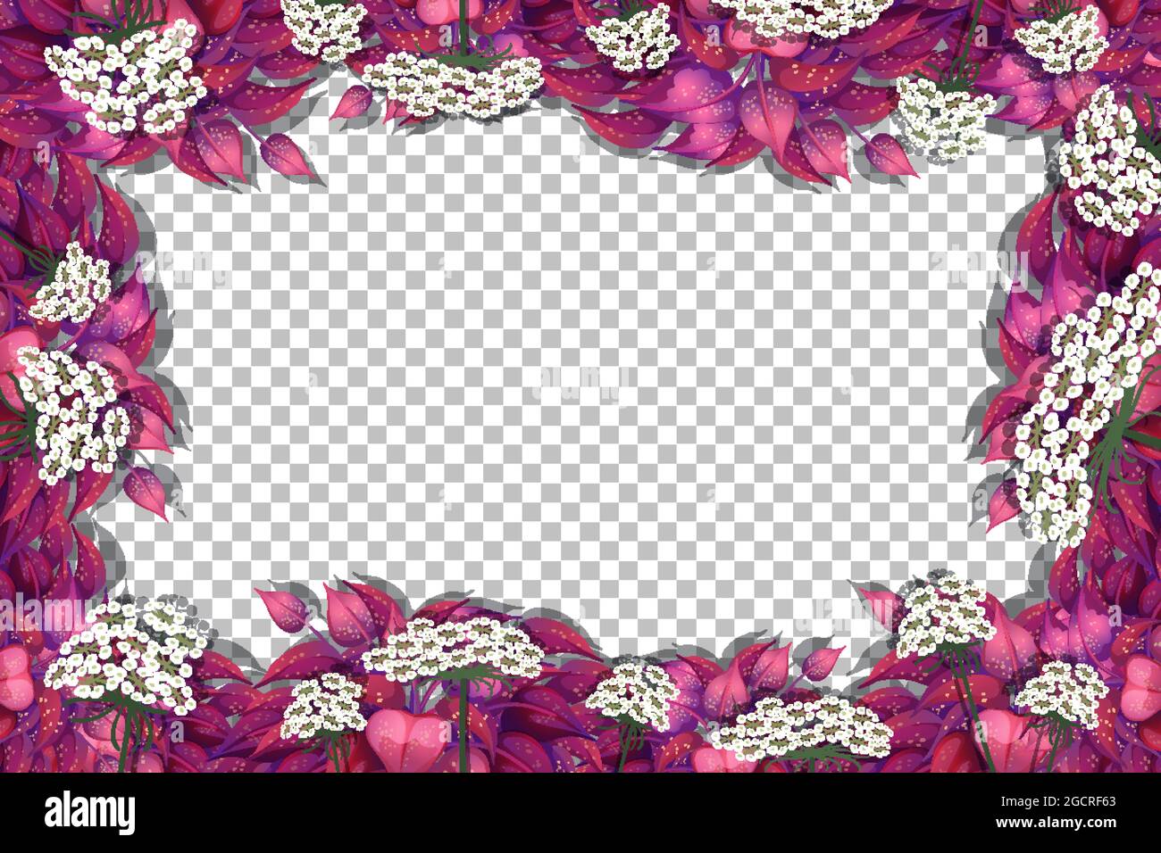 Pink leaves frame template on transparent background illustration Stock ...